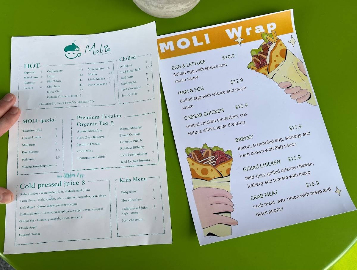 Menu at Moli Patisserie & Cafe, Broadbeach