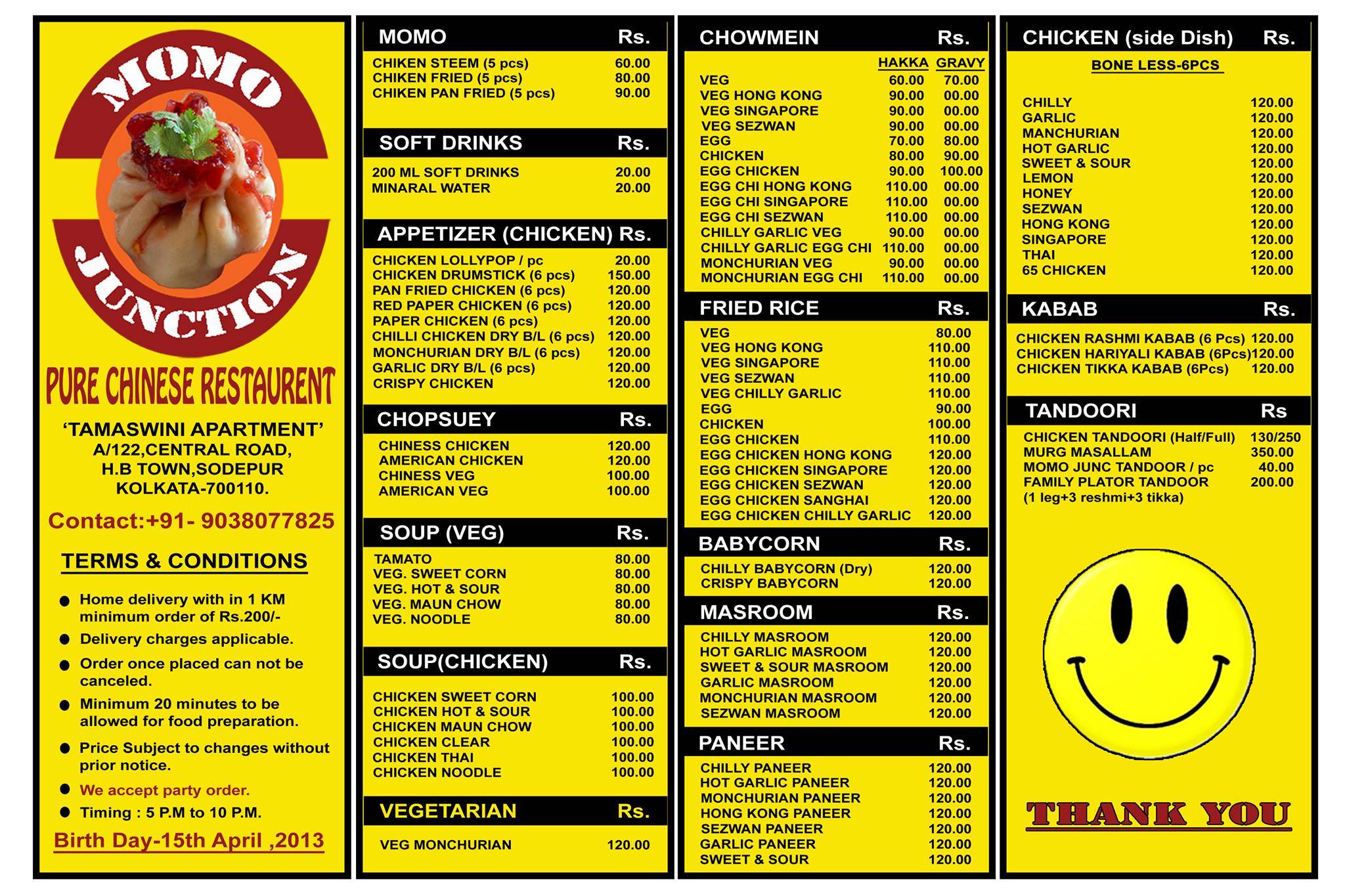 Menu at Momo Junction, Kolkata, A/122