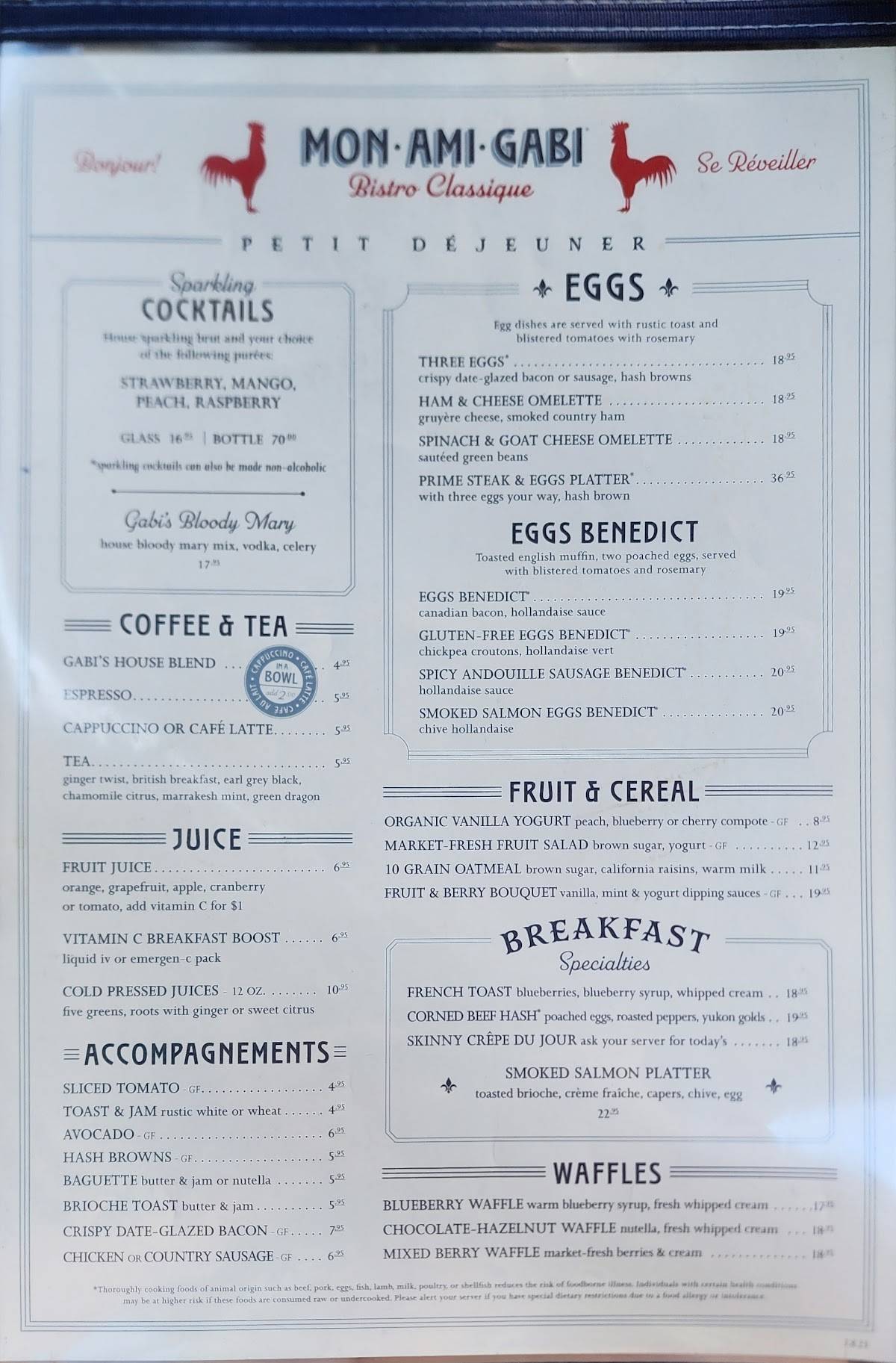 Menu at Mon Ami Gabi steakhouse, Las Vegas, S Las Vegas Blvd South
