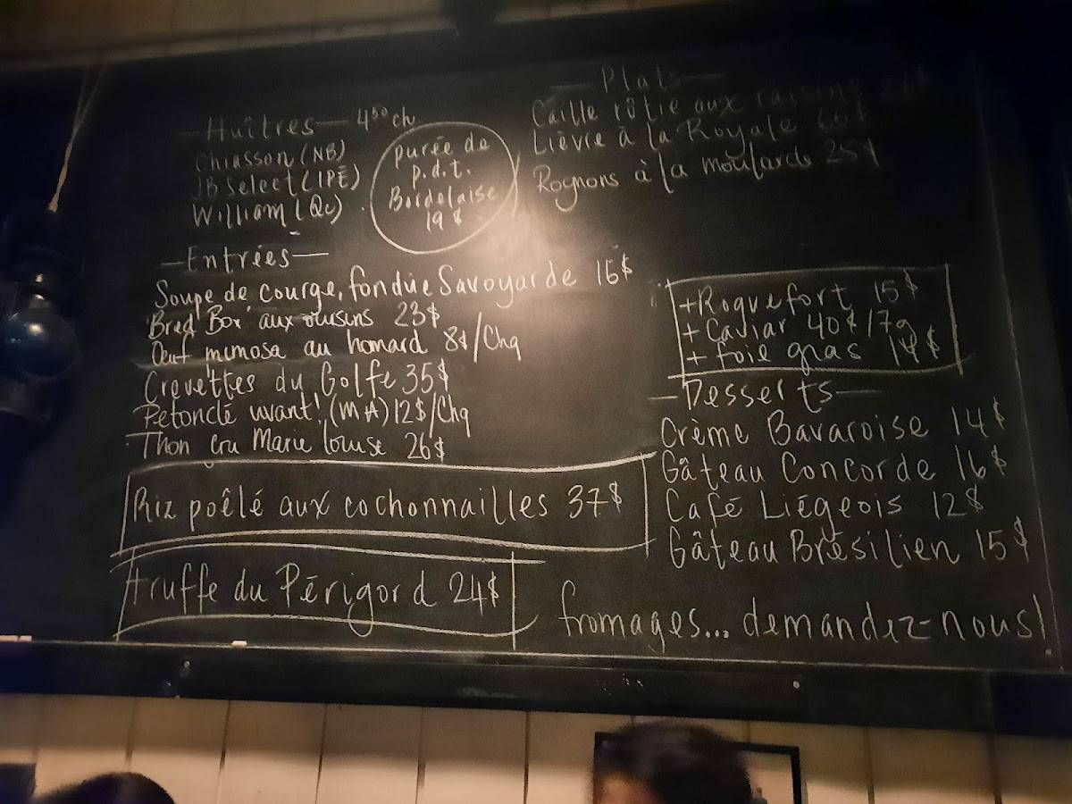 Menu at Joe Beef steakhouse, Montréal