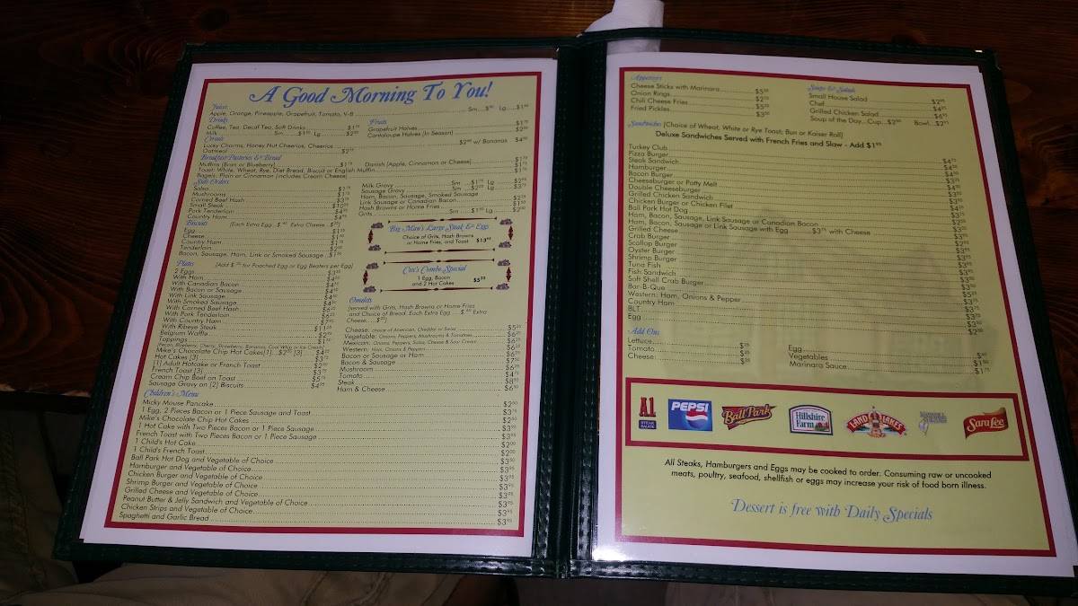 Menu at Cox Family Restaurant, Morehead City