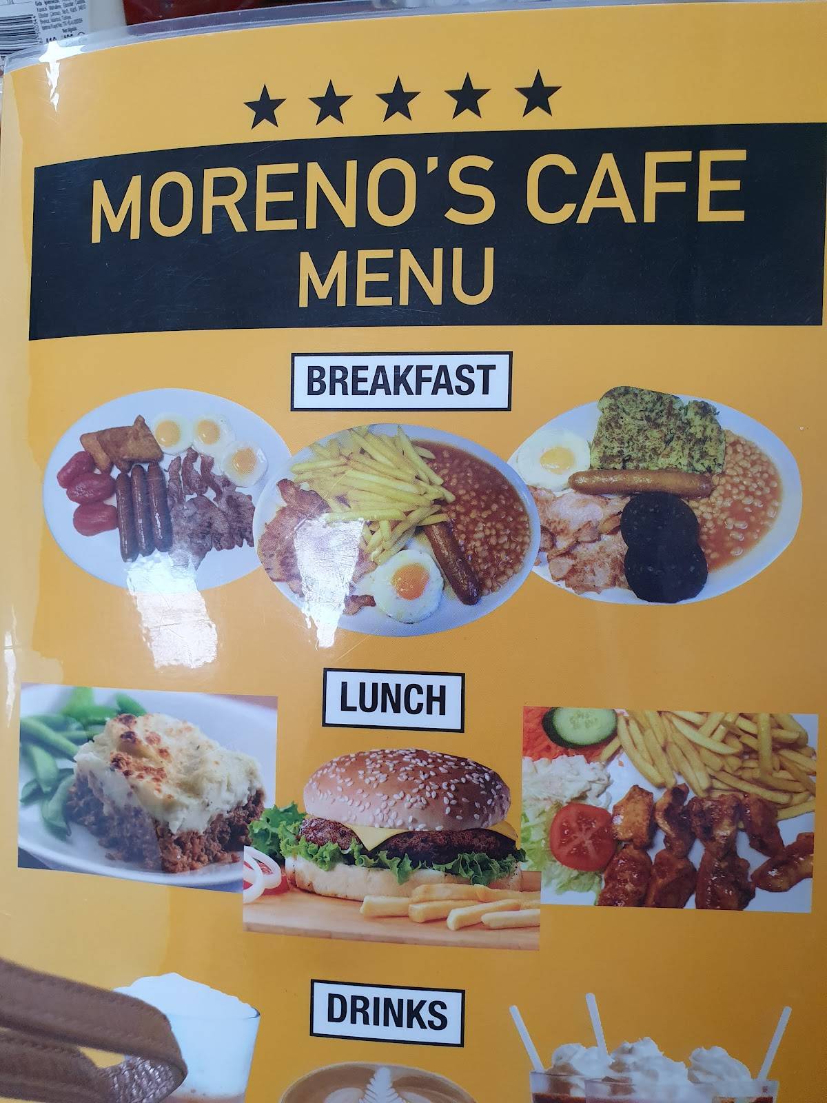 Menu at Moreno's Cafe, Welwyn Garden City