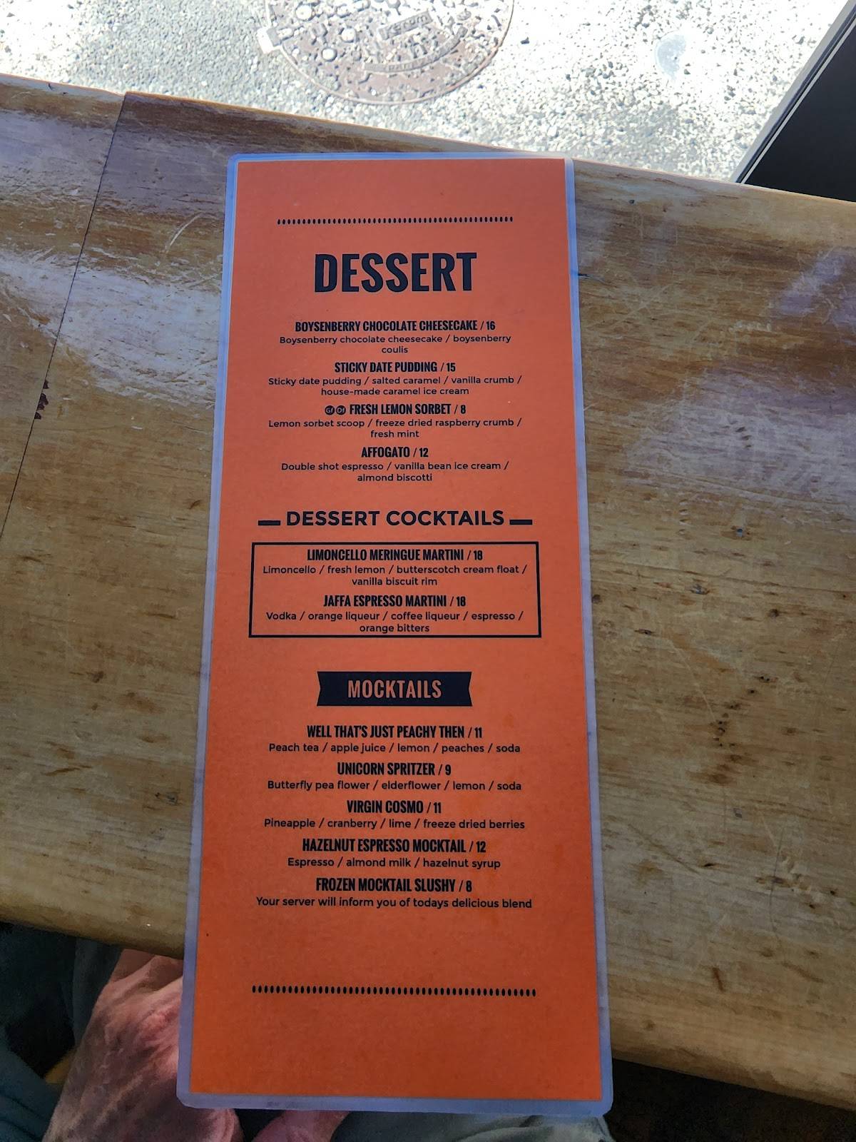 Menu at The Smoking Barrel, Motueka