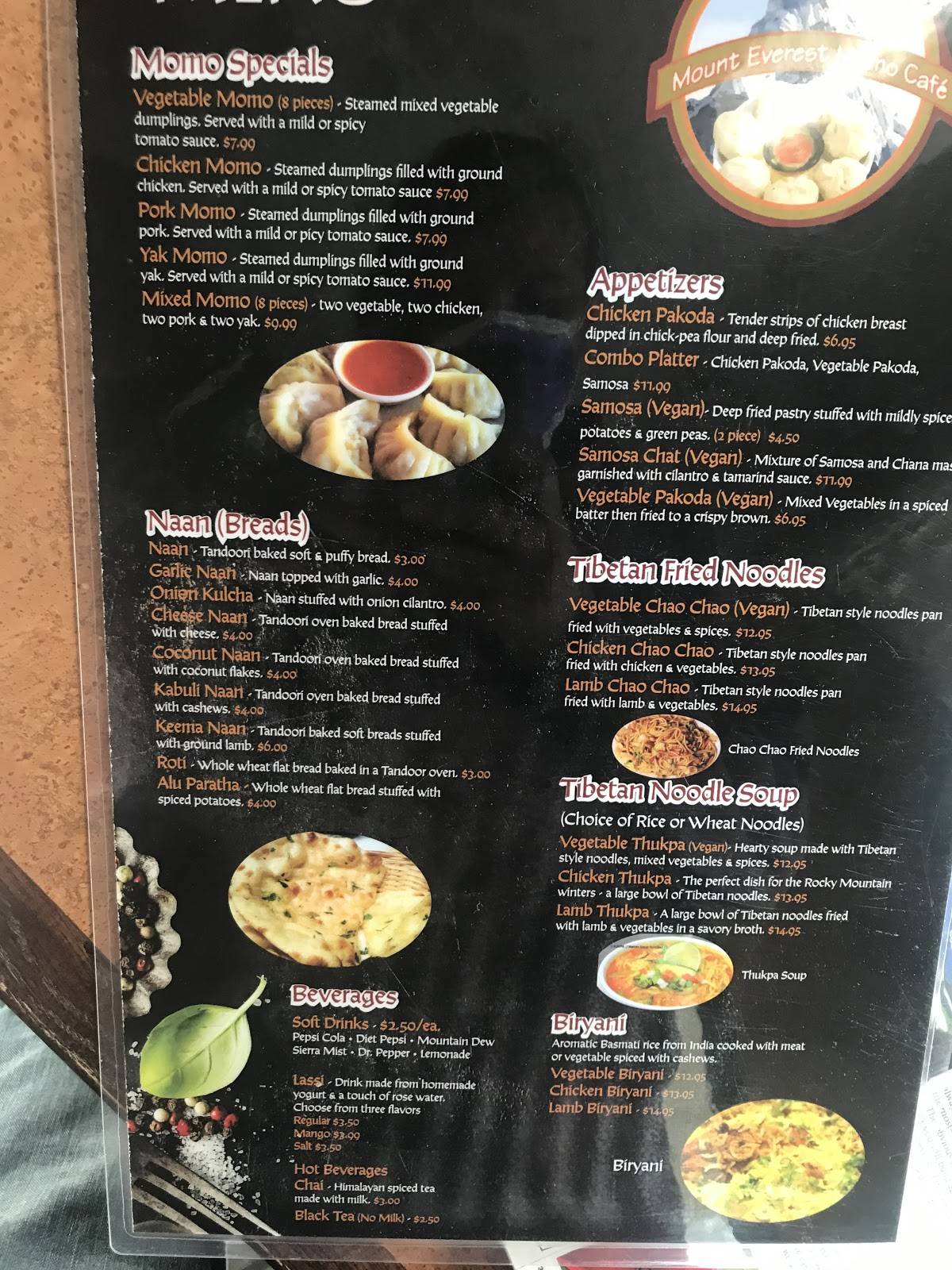 Menu at Mount Everest Momo Cafe, Boise