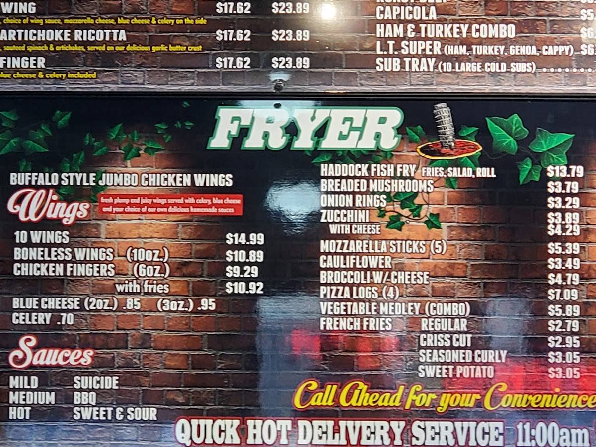 Menu at Leaning Tower pizzeria, Mount Morris