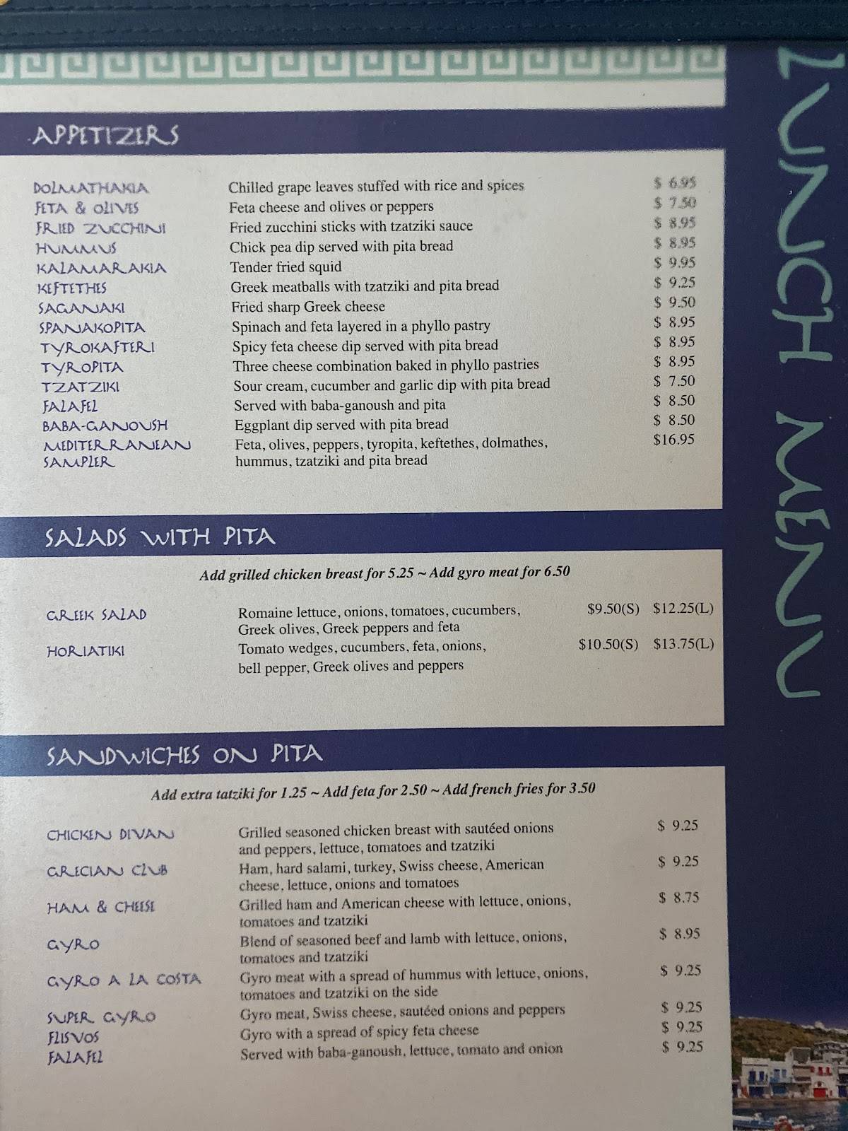 Menu at Mr. Greek restaurant, Biloxi