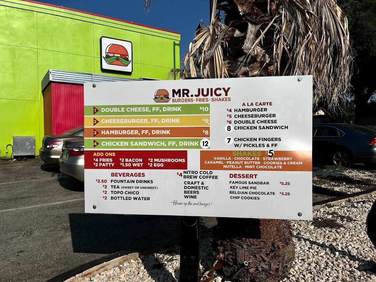 Menu at Mr Juicy restaurant, San Antonio