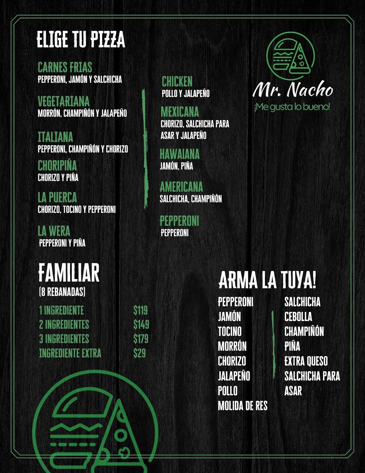 Carta del restaurante Mr. Nacho, El Carrizo