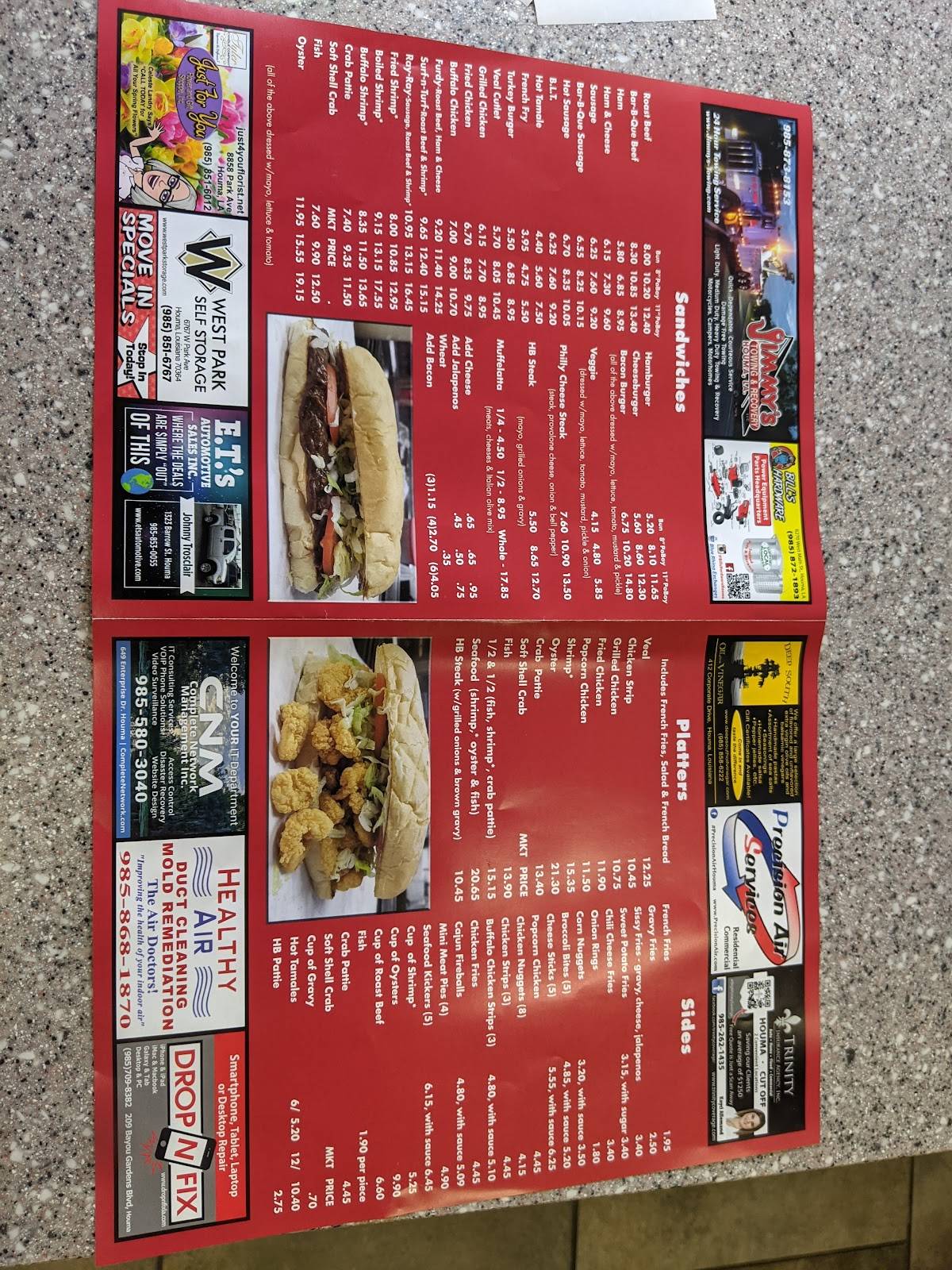 Menu at Mr. Po-Boy - West Side restaurant, Houma, 621 Enterprise Dr