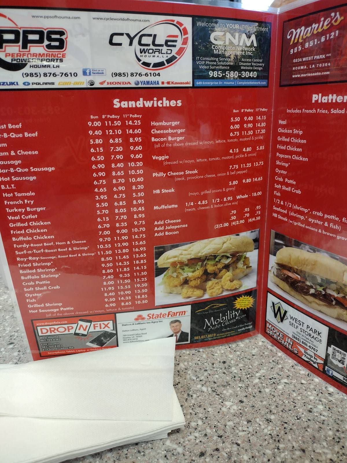 Menu at Mr. Po-Boy - West Side restaurant, Houma, 621 Enterprise Dr