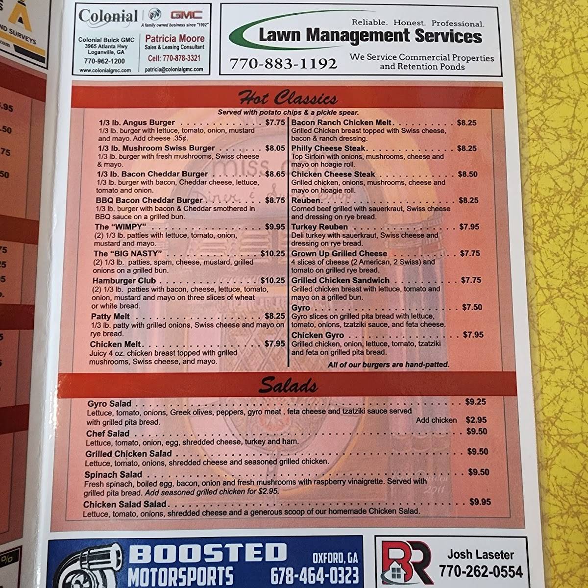 Menu at Ms Dot Diner & Sweet Shop cafe, Loganville