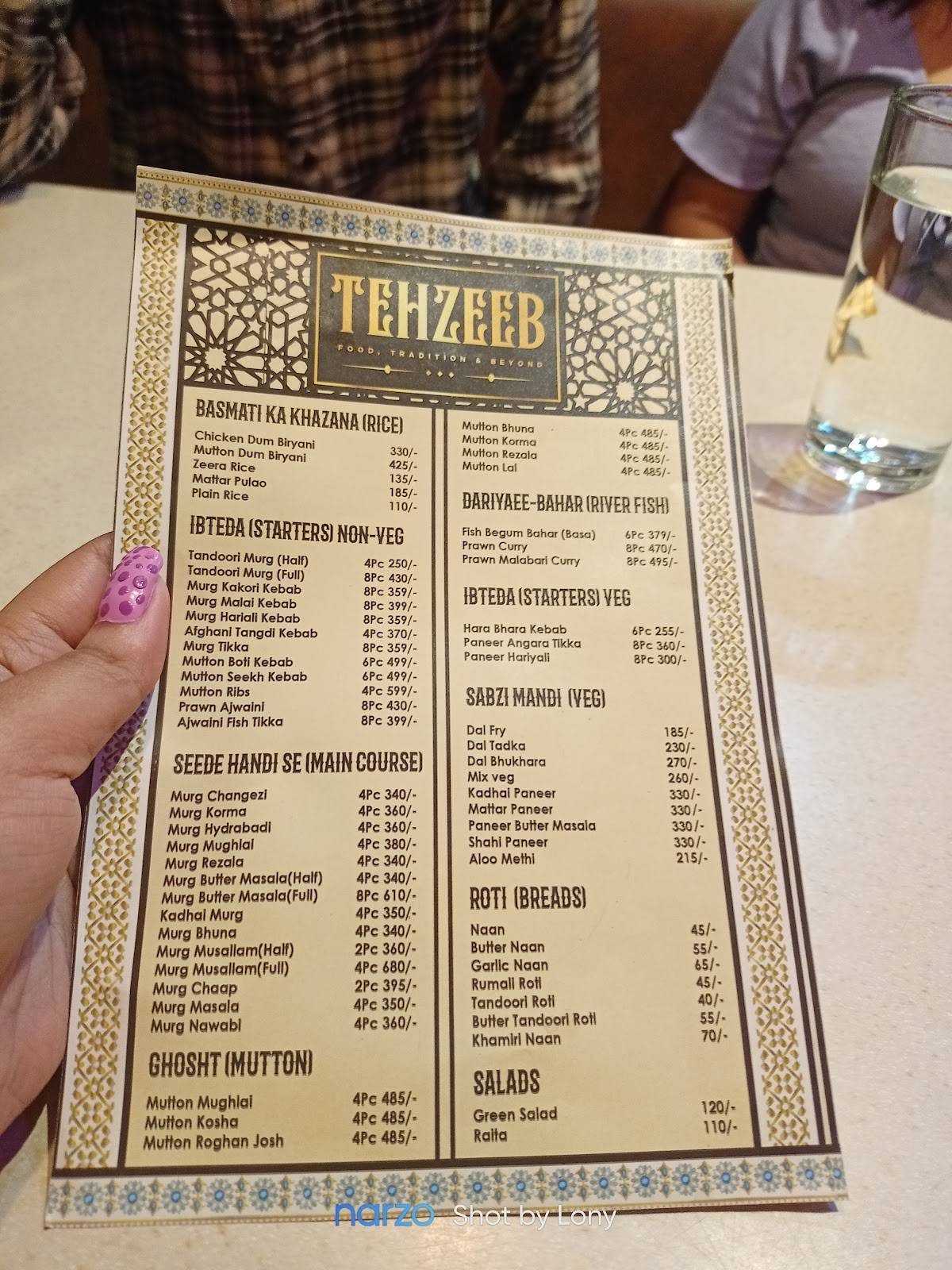 Menu at Tehzeeb, Guwahati, Hatigaon Main Rd