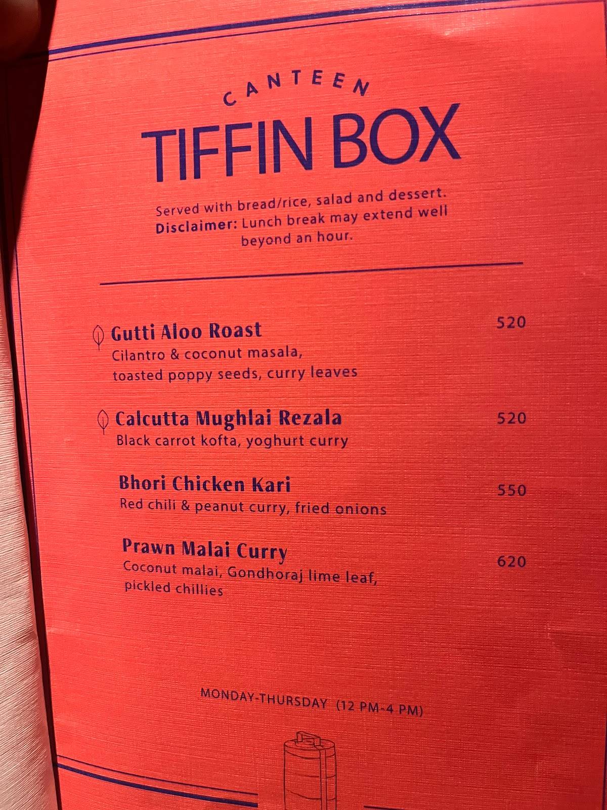 Menu at The Bombay Canteen, Mumbai