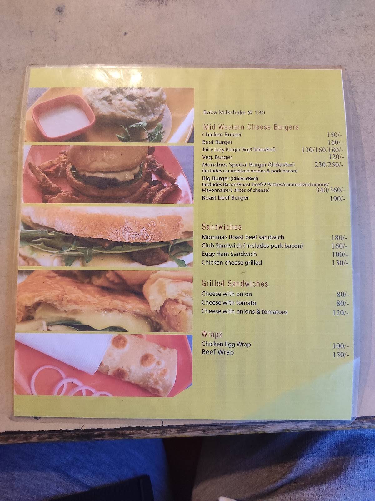 Menu at Munchies, Shillong