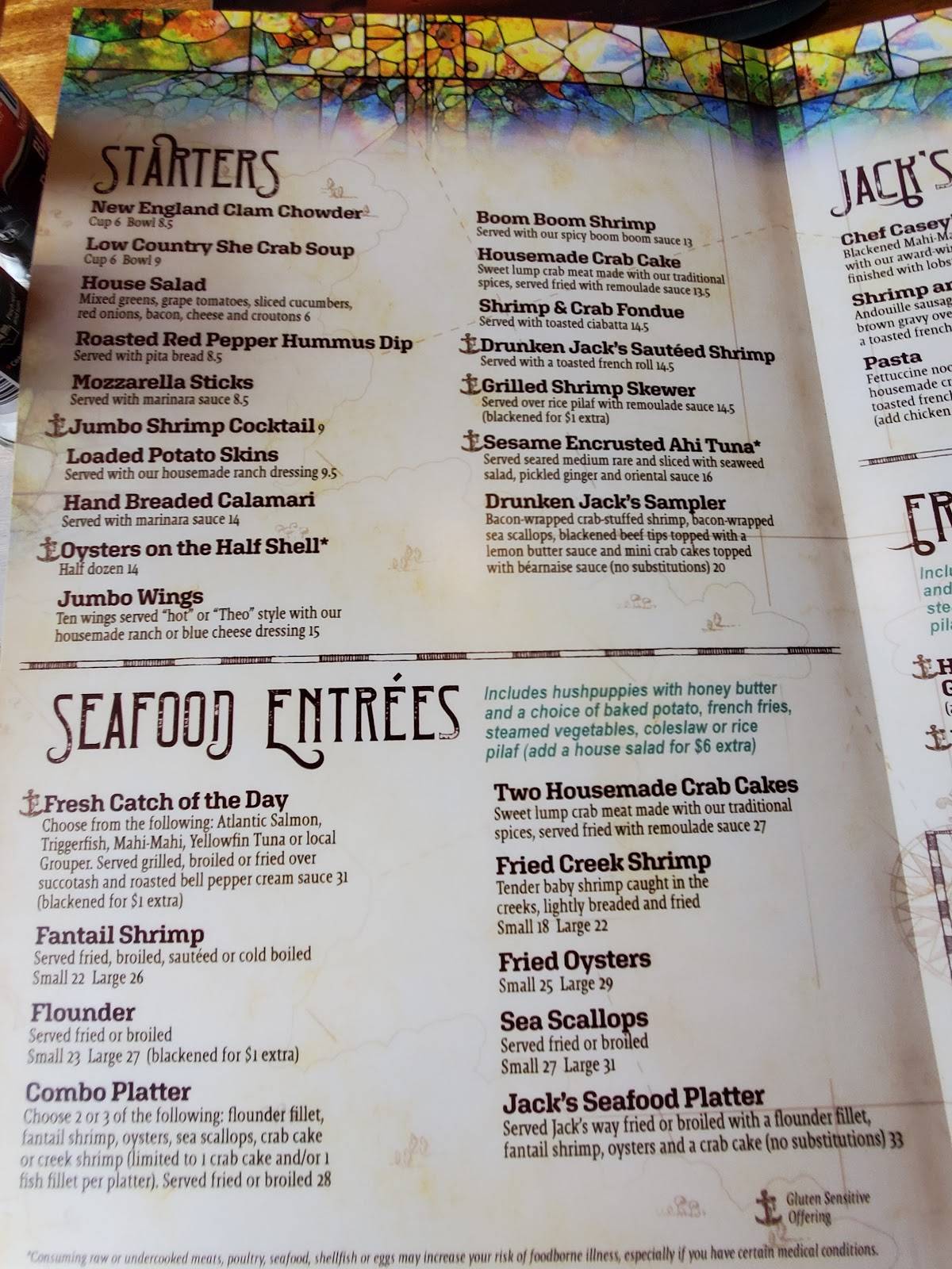 Menu at Drunken Jack's Restaurant & Lounge, Murrells Inlet