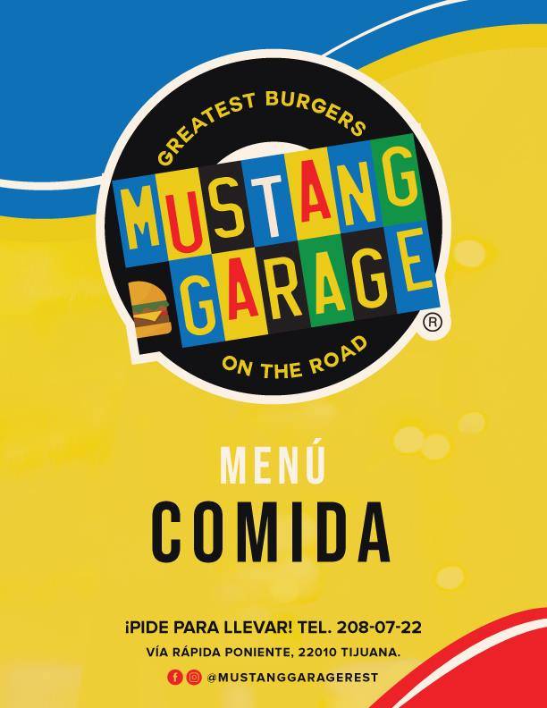 Menu at Mustang Garage restaurant, Tijuana