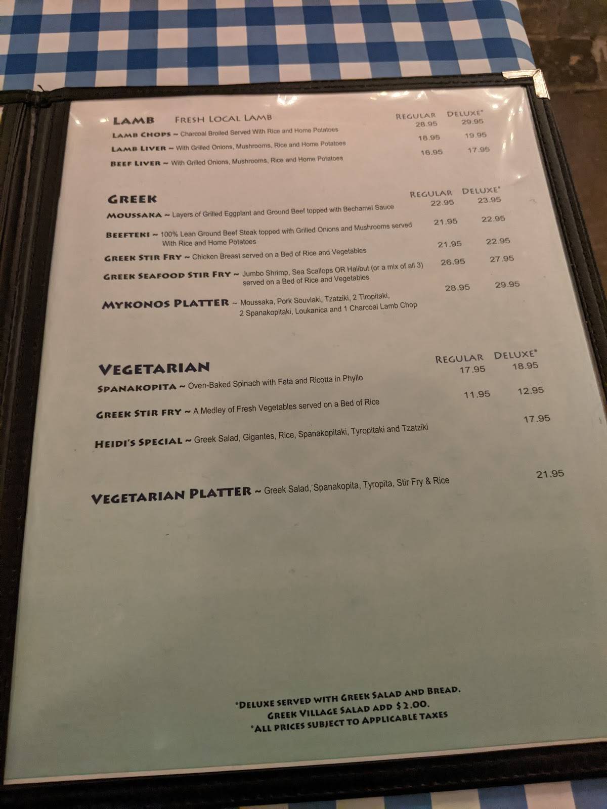 Menu at Mykonos Restaurant, London