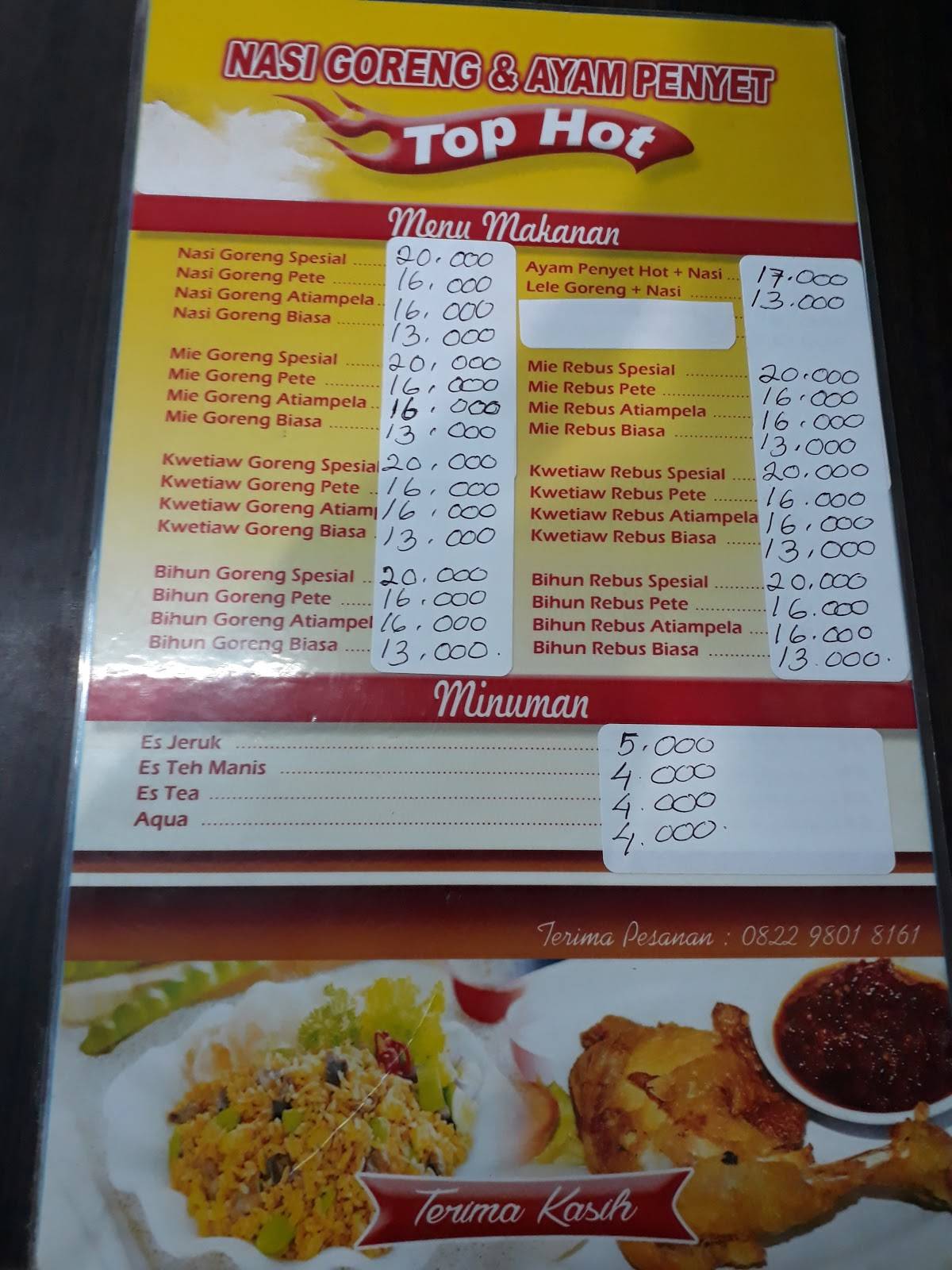 Menu at Nasi goreng & ayam penyet TOPHOT restaurant, Bekasi Regency