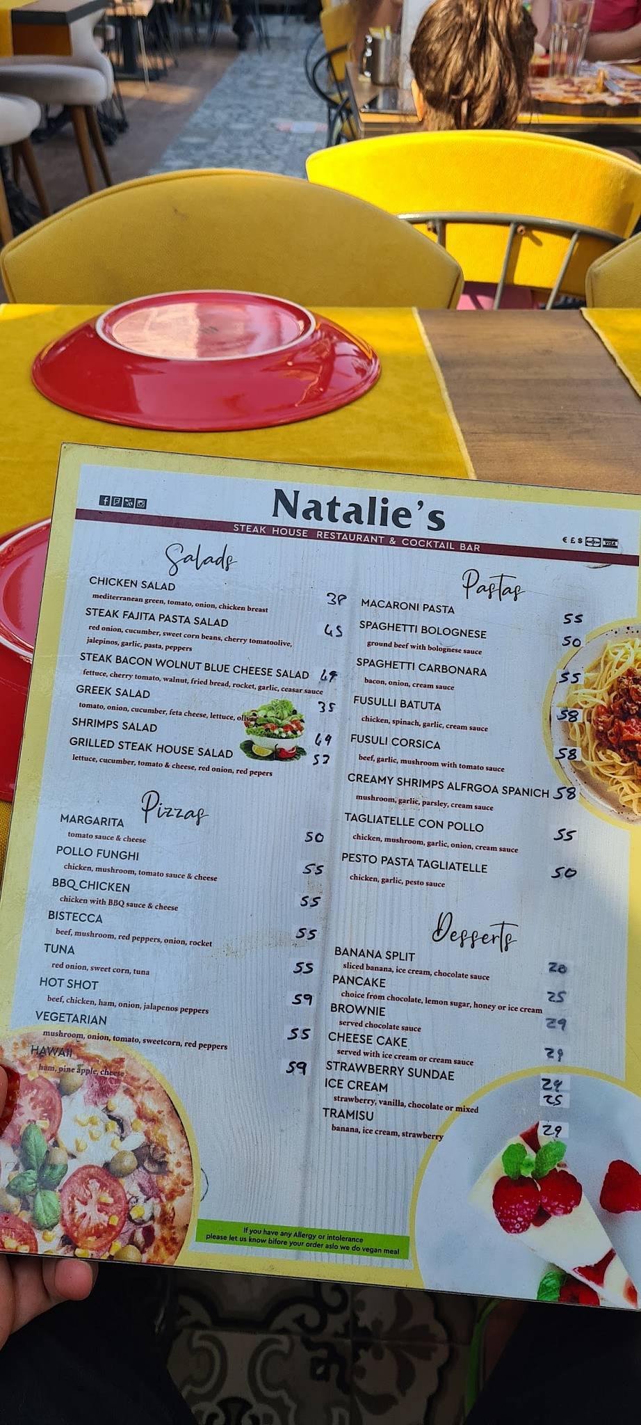 Menu at Natalie's Restaurant, Marmaris, Uzunyalı Cad. No:32