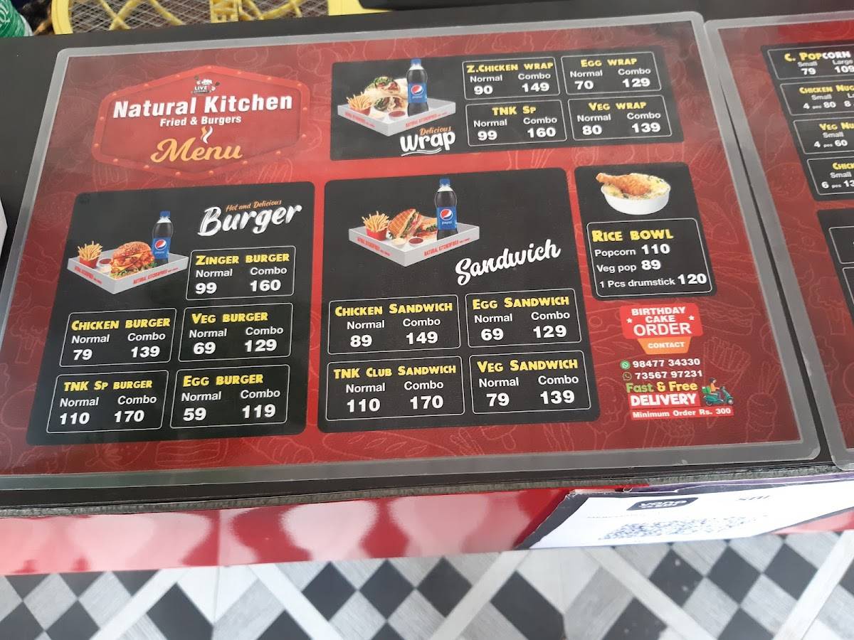 Menu at Natural kitchen fried & burgers, Kochi