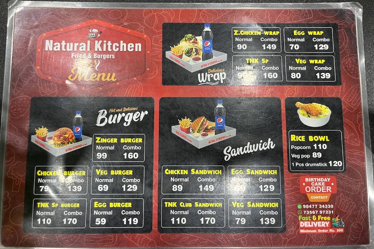 Menu at Natural kitchen fried & burgers, Kochi