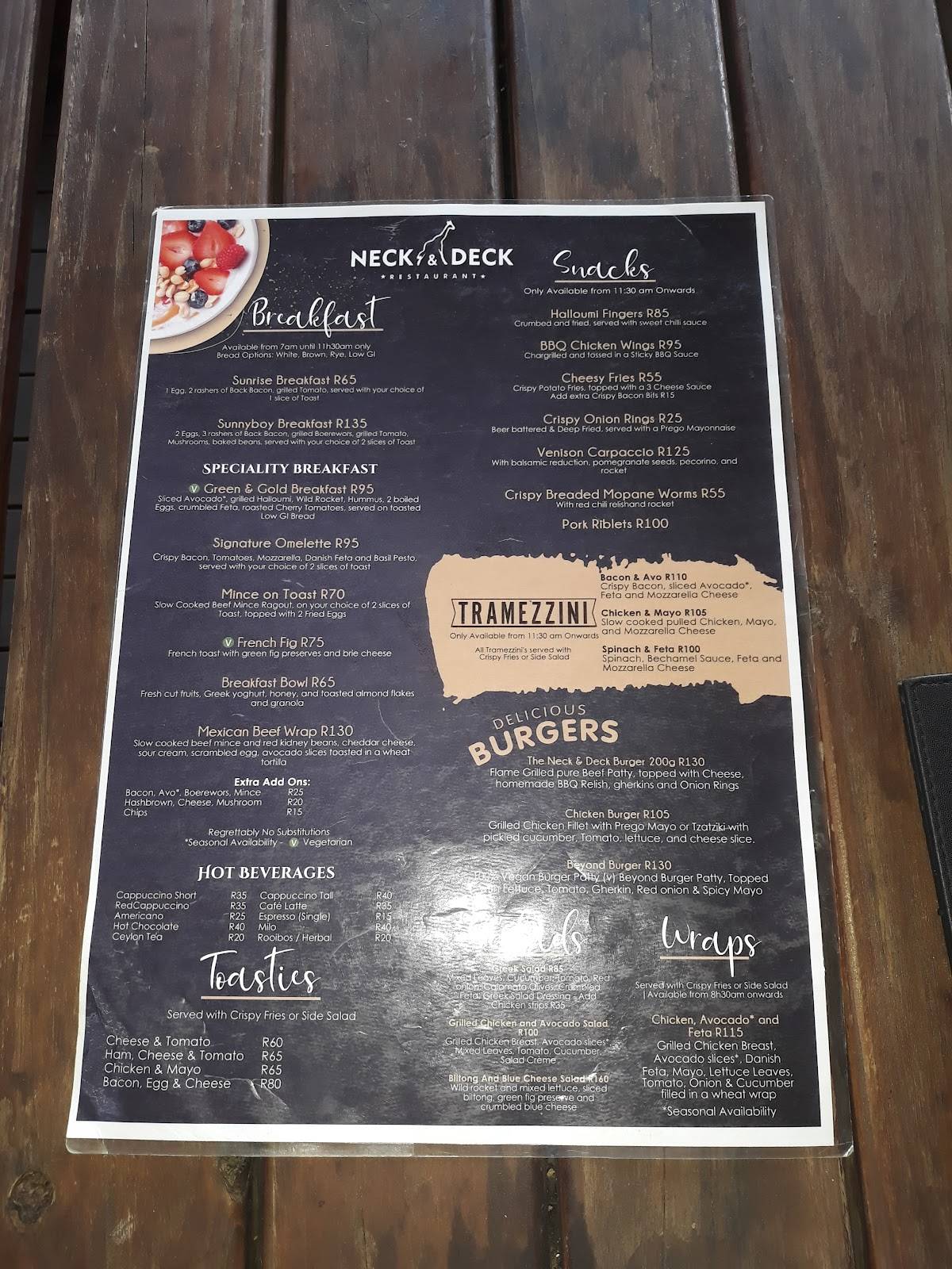 Menu at Neck & Deck Restaurant, Krugersdorp