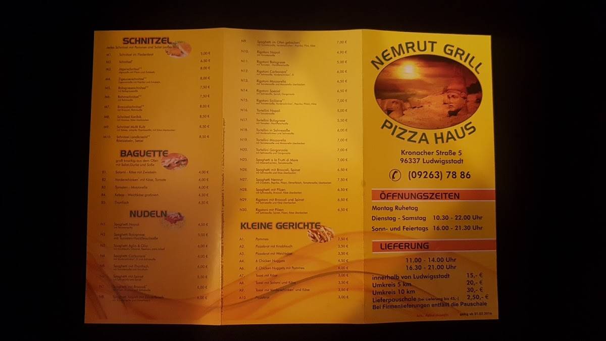 Menu au Nemrut-Grill Pizza Haus, Ludwigsstadt
