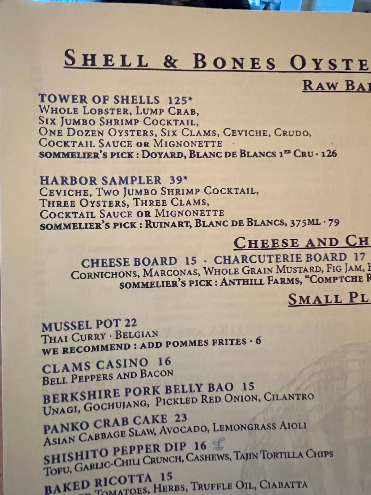 Menu at Shell & Bones Oyster Bar & Grill, New Haven