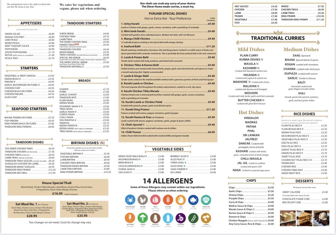 Menu at The Diner fast food, Newcastle upon Tyne, 121-123 Fenham Hall Dr
