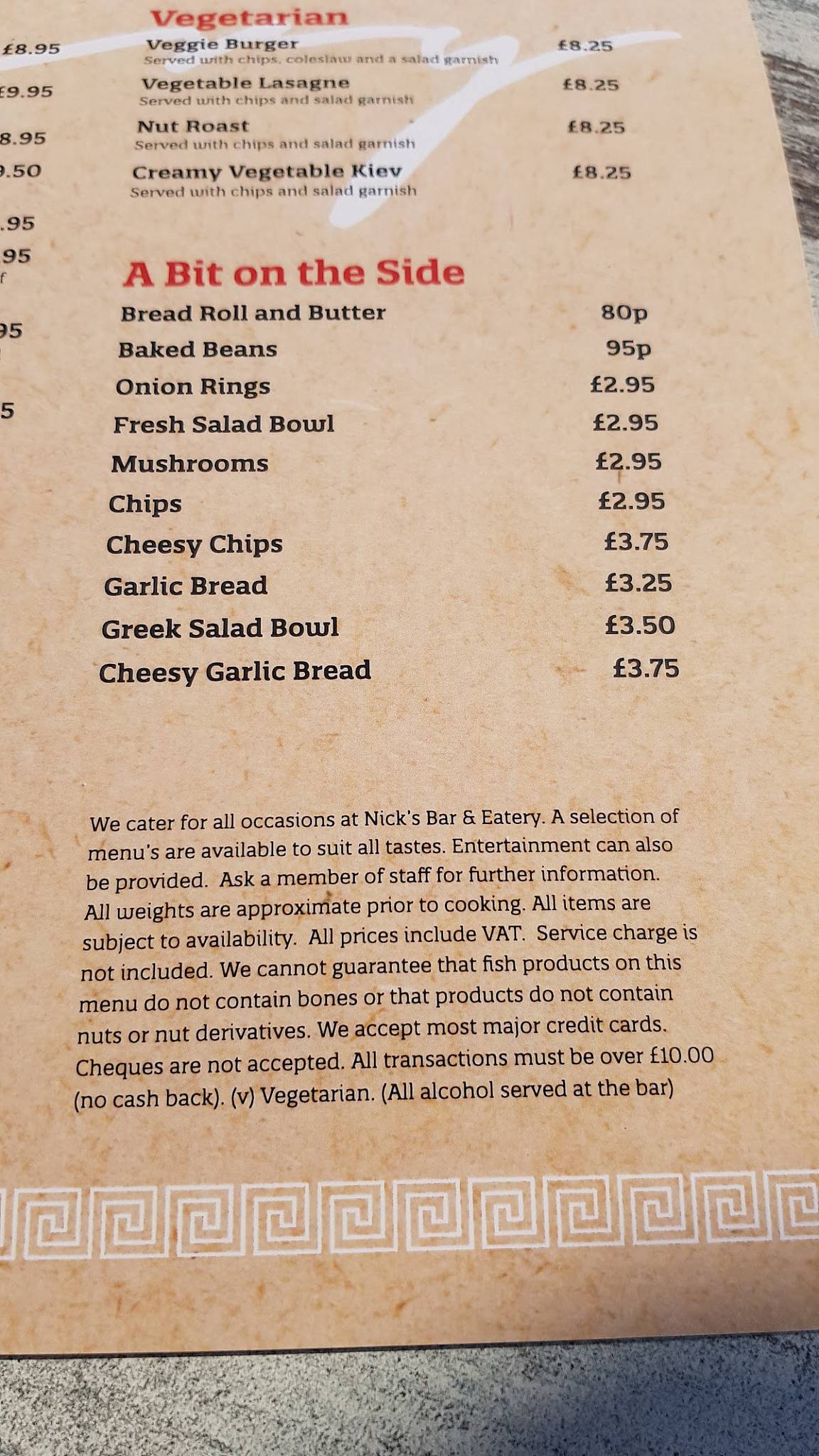 Menu at Nick's Eatery pub & bar, Weston-super-Mare