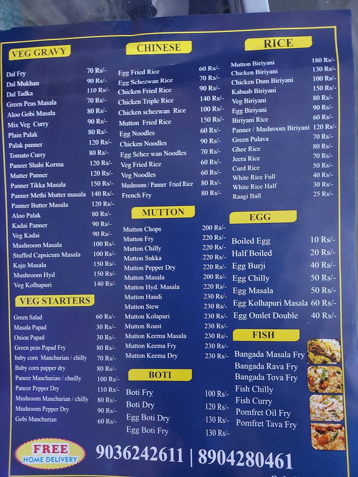 Menu at Nidhi Grand, Bengaluru