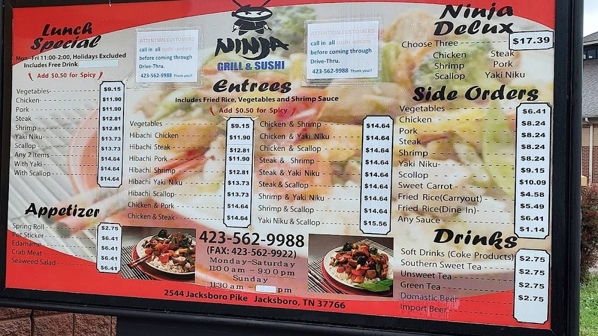 Menu at Ninja Hibachi Grill restaurant, Jacksboro