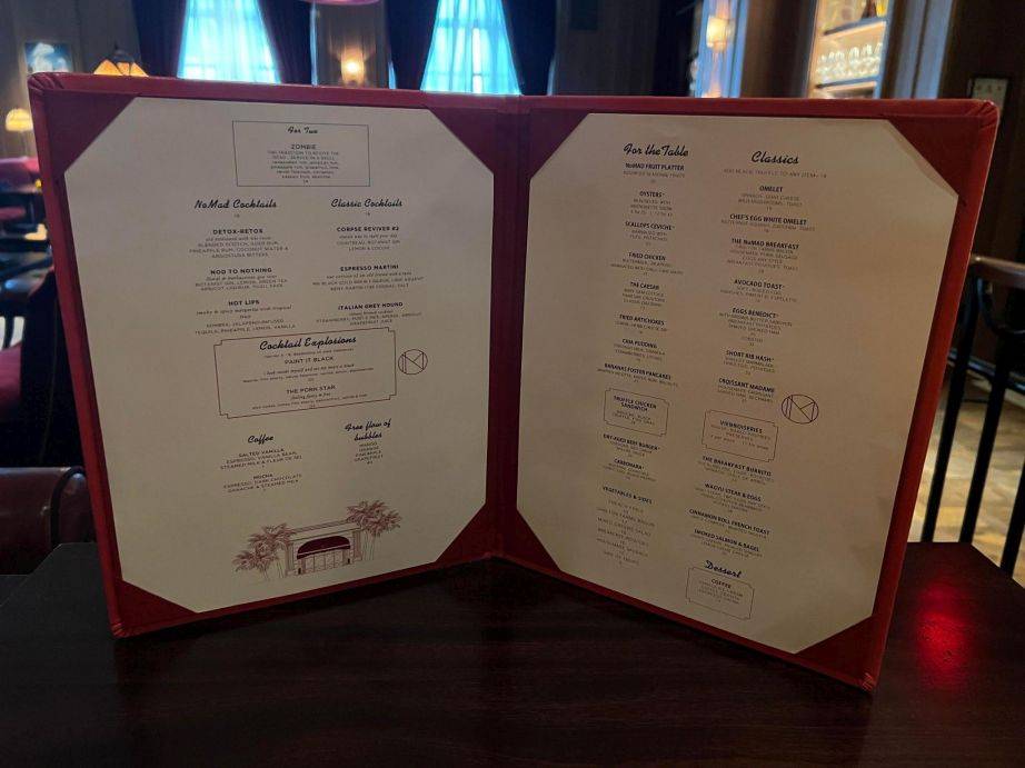 Menu at NoMad Library Restaurant, Las Vegas
