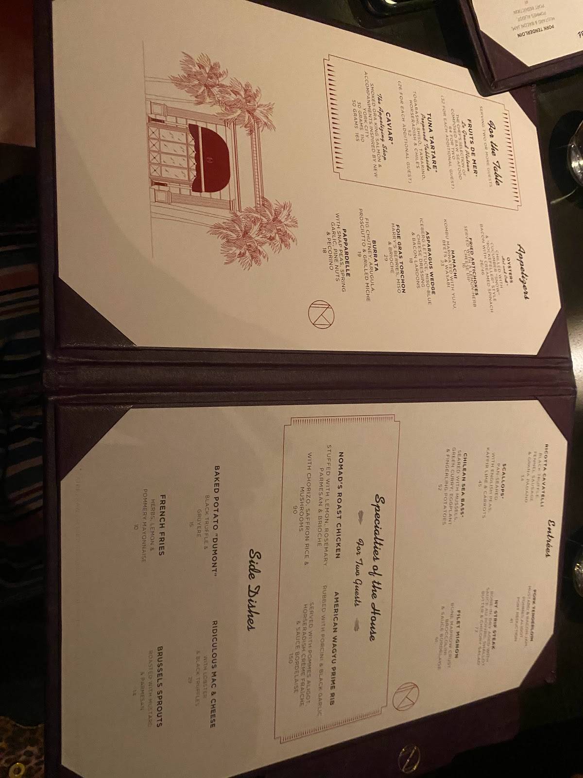 Menu at NoMad Library Restaurant, Las Vegas
