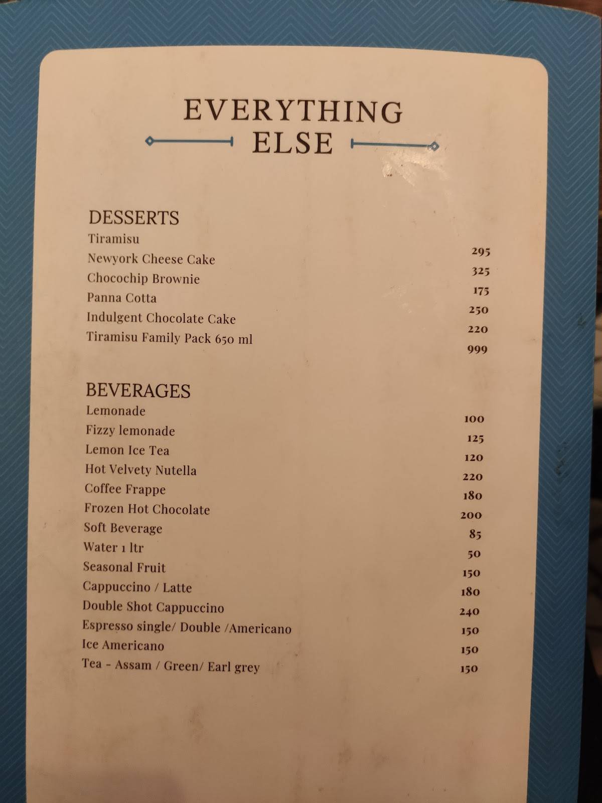 Menu at Nolita, Chennai, Platinum Building