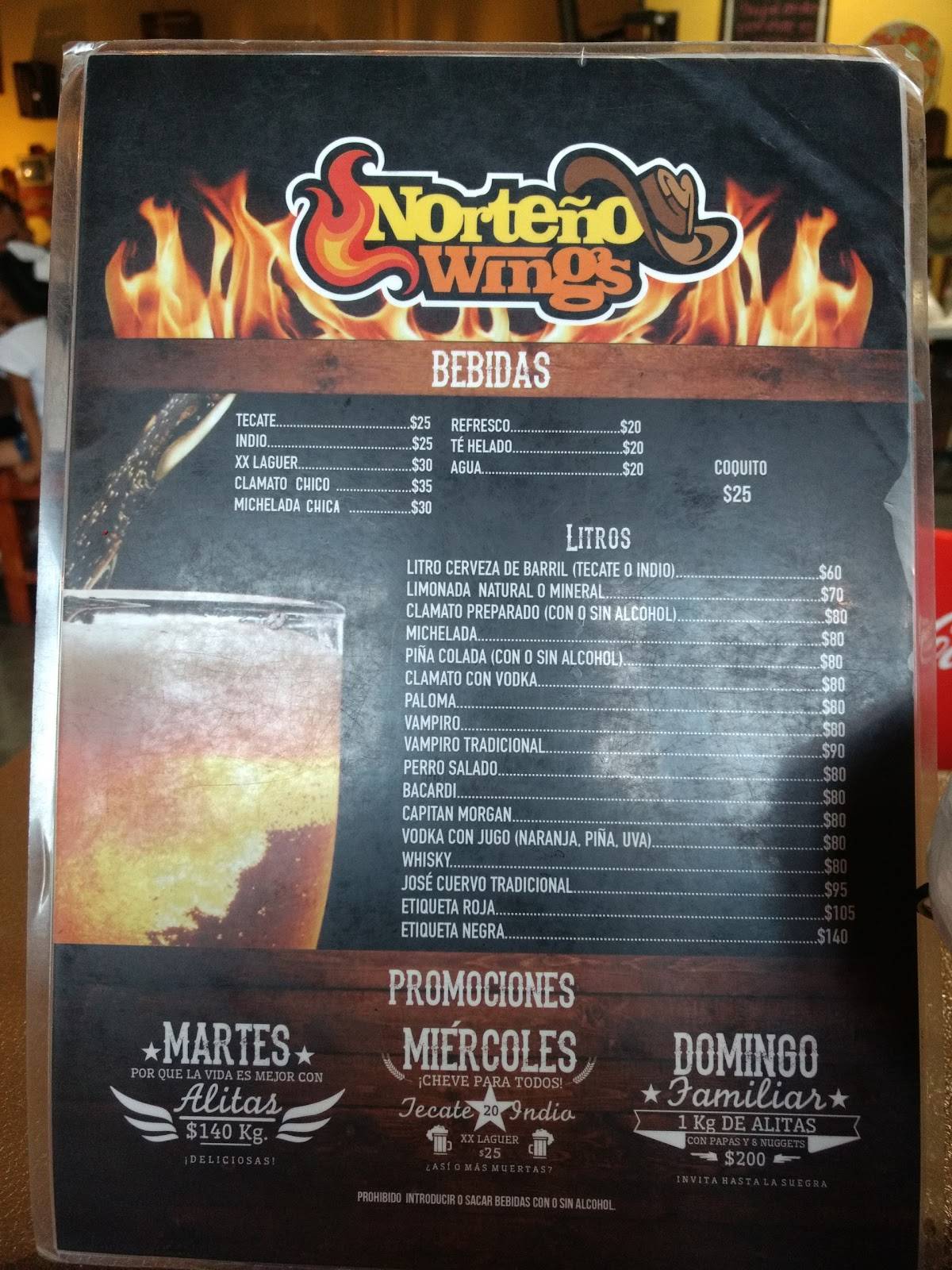 Menu at Norteño Wings Urdiñola restaurant, Saltillo, C. Prol. Urdiñola 2712
