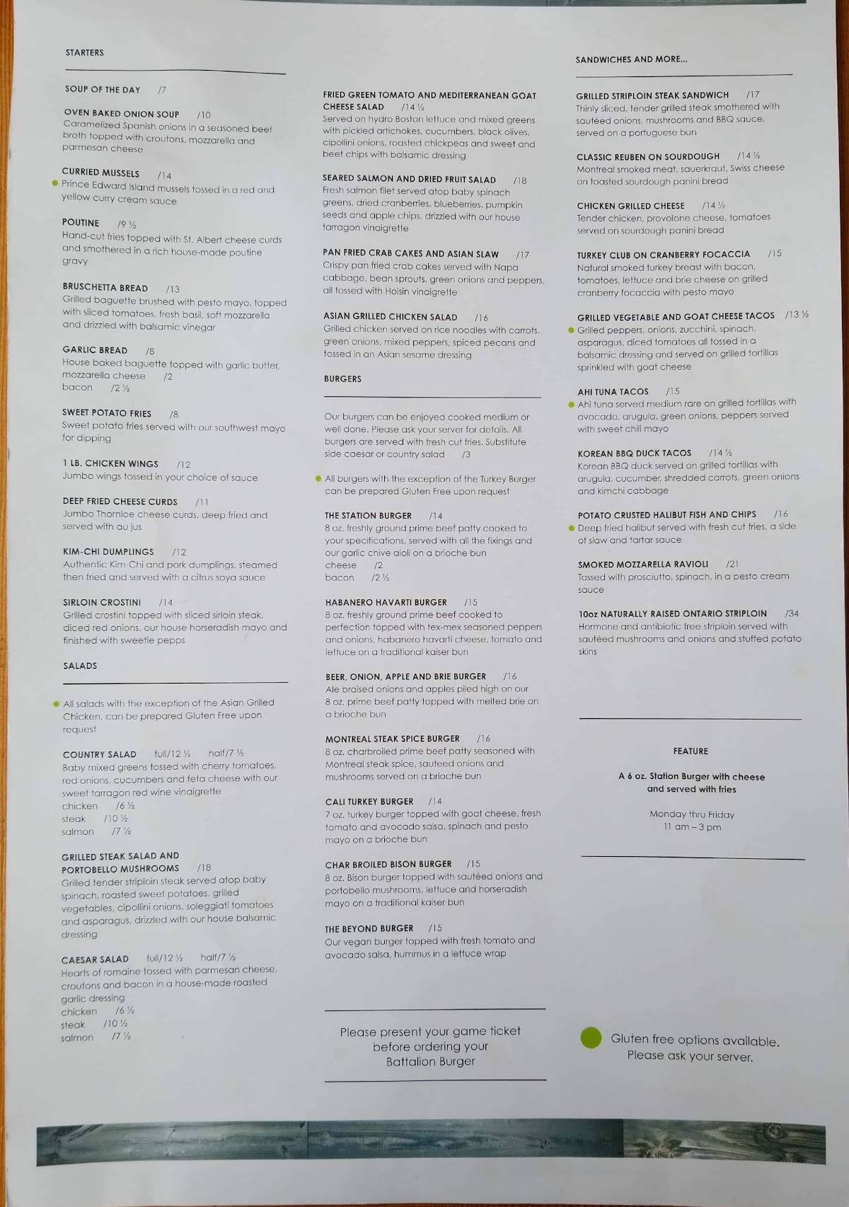 Menu at Station Tap House & Steak Co steakhouse, North Bay