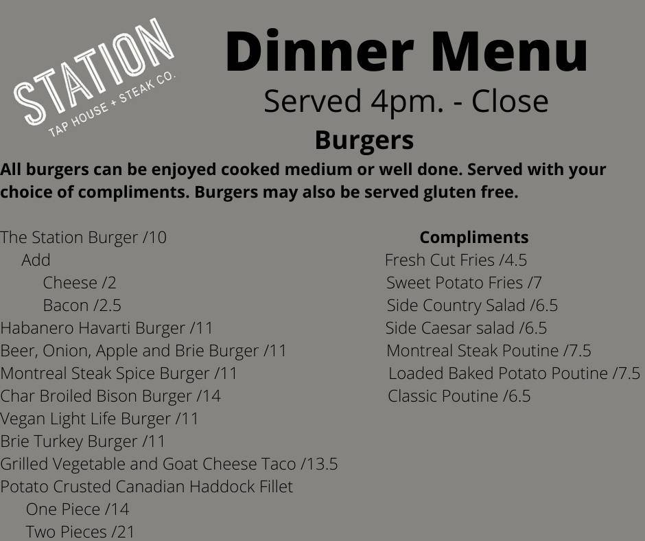 Menu at Station Tap House & Steak Co steakhouse, North Bay