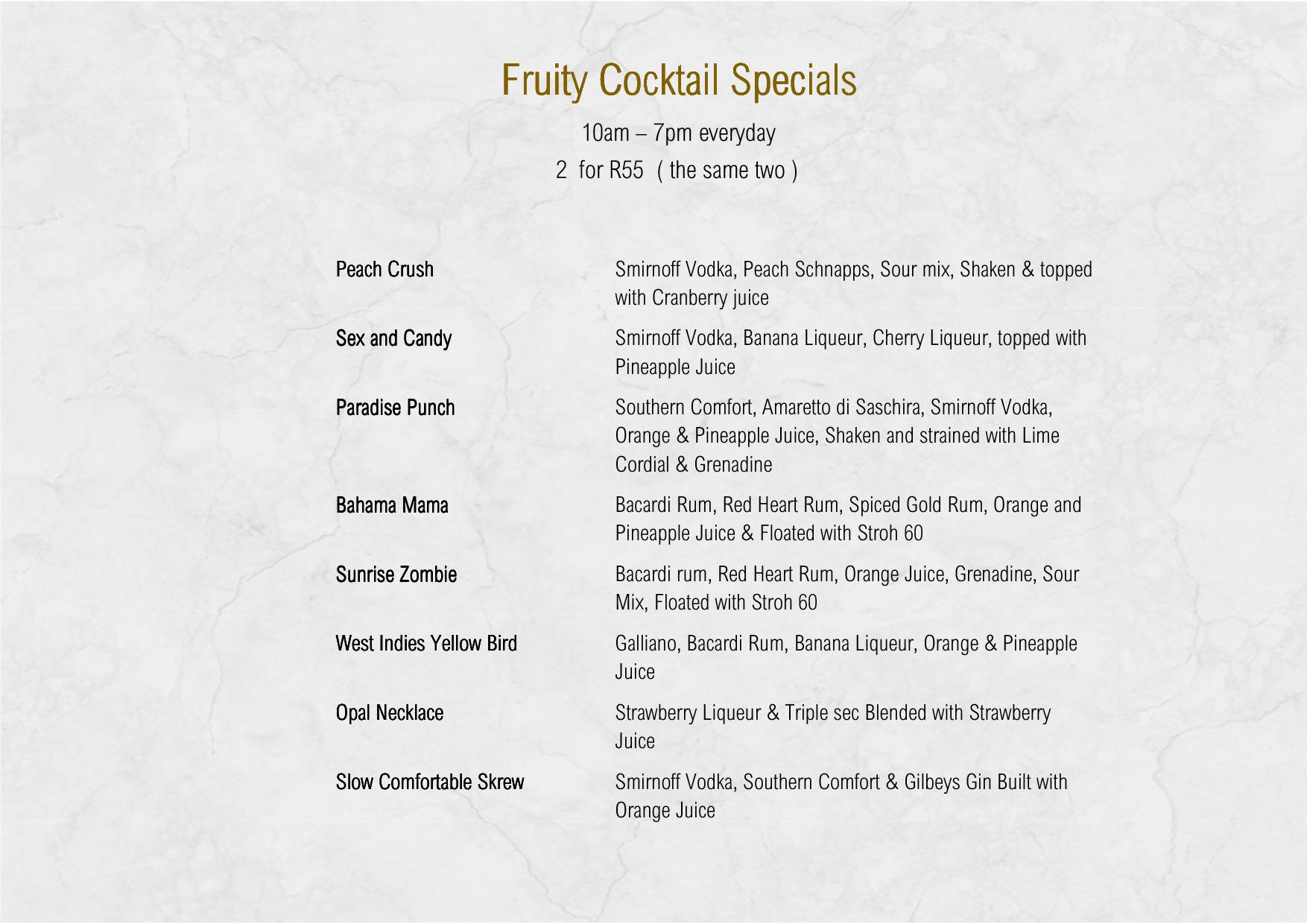 Menu at Nova Bar, Randburg, Randburg