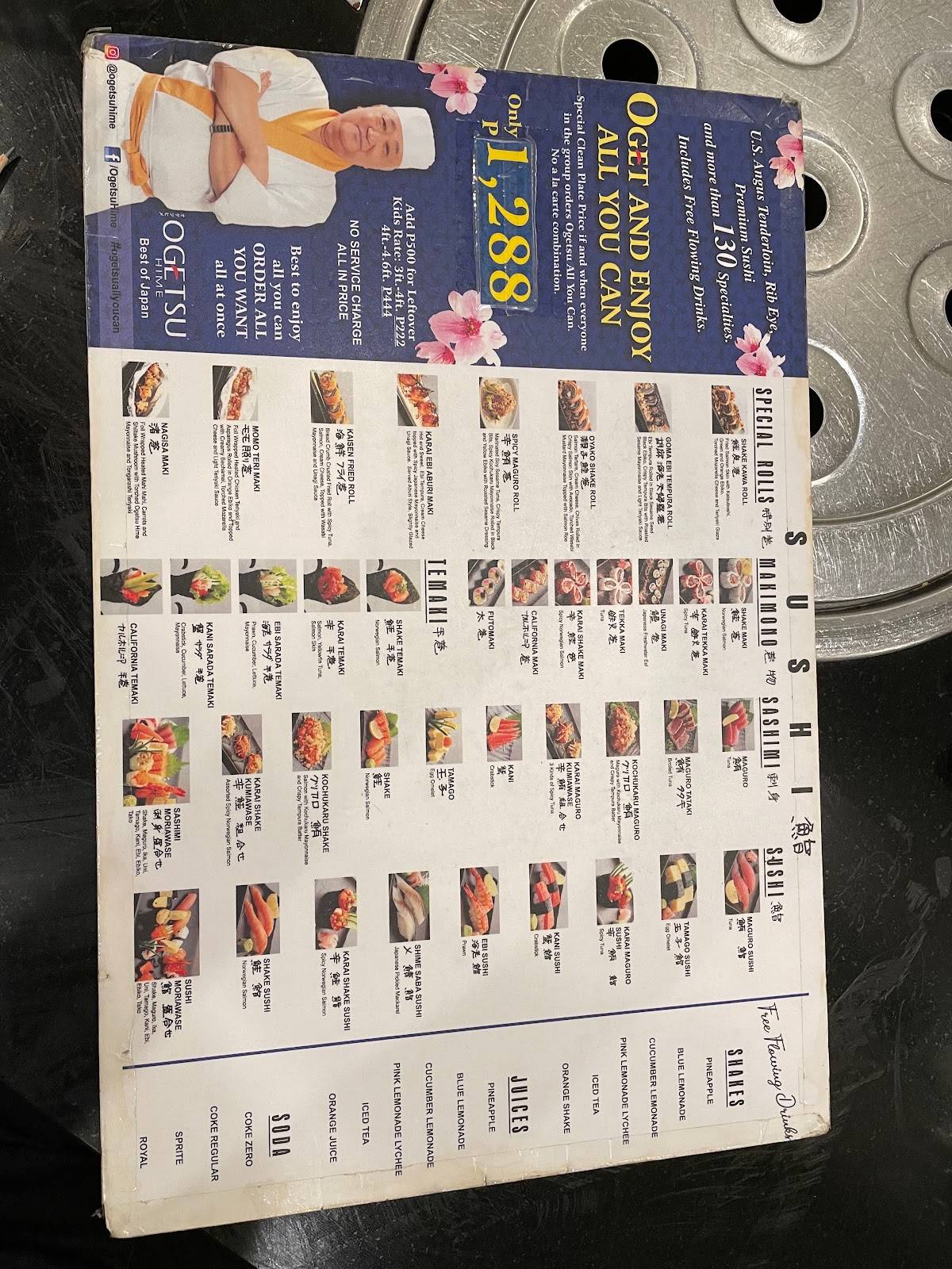 Menu at Ogetsu Hime restaurant, Taguig, Sm Aura Premier