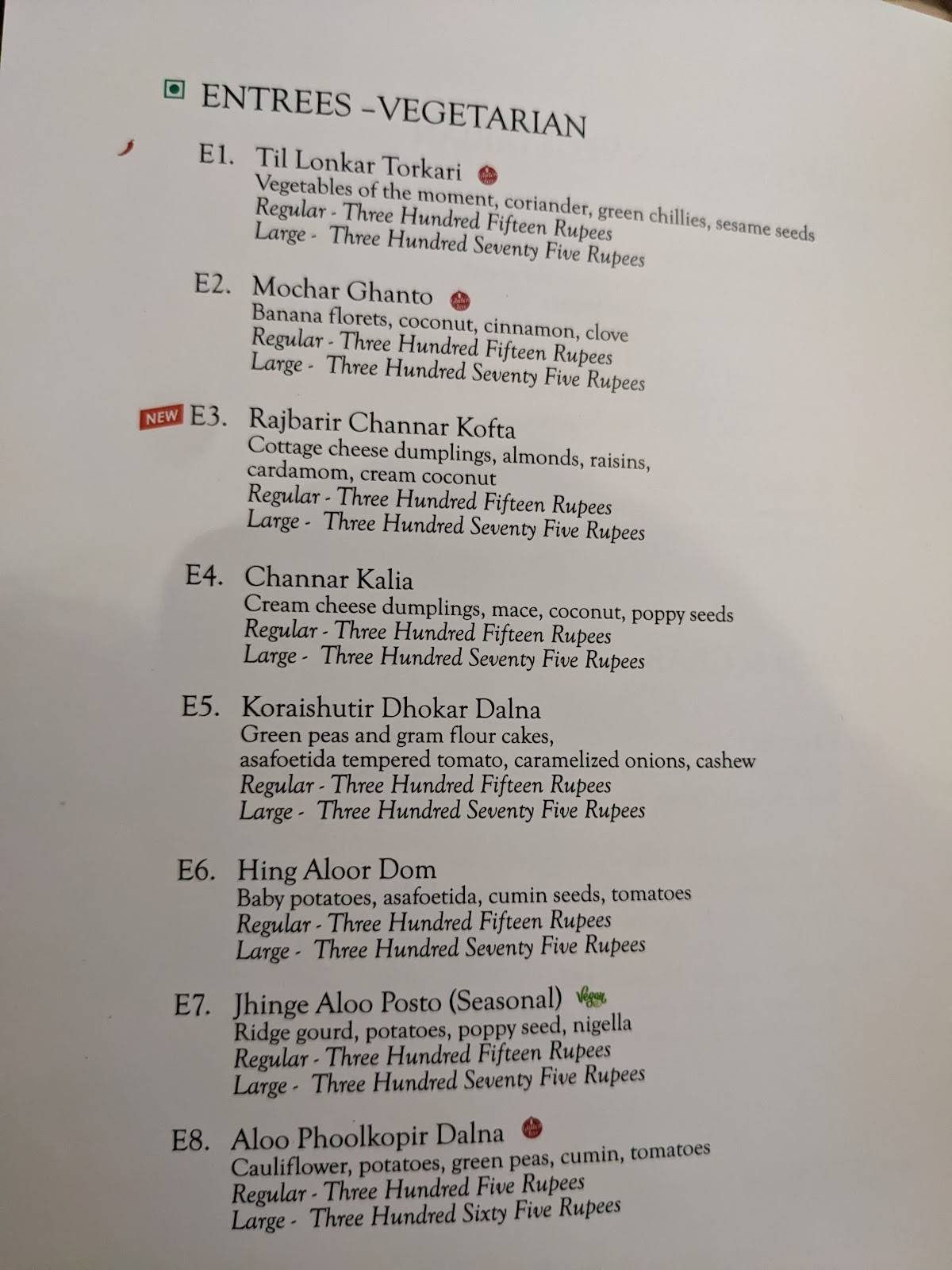 Menu at Oh! Calcutta, Hyderabad, Rohini Lay Out
