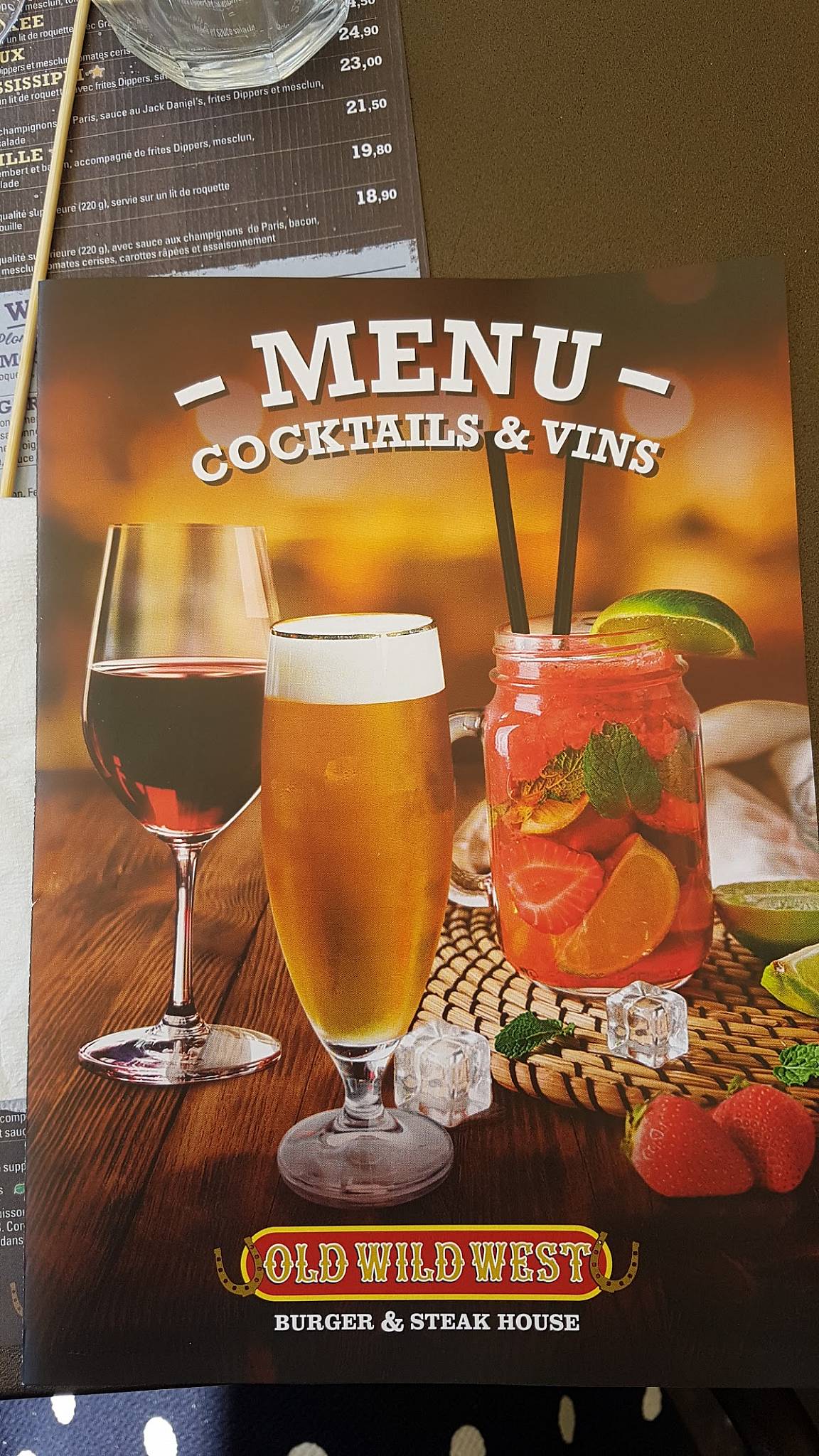 Menu au Old Wild West restaurant, Torcy