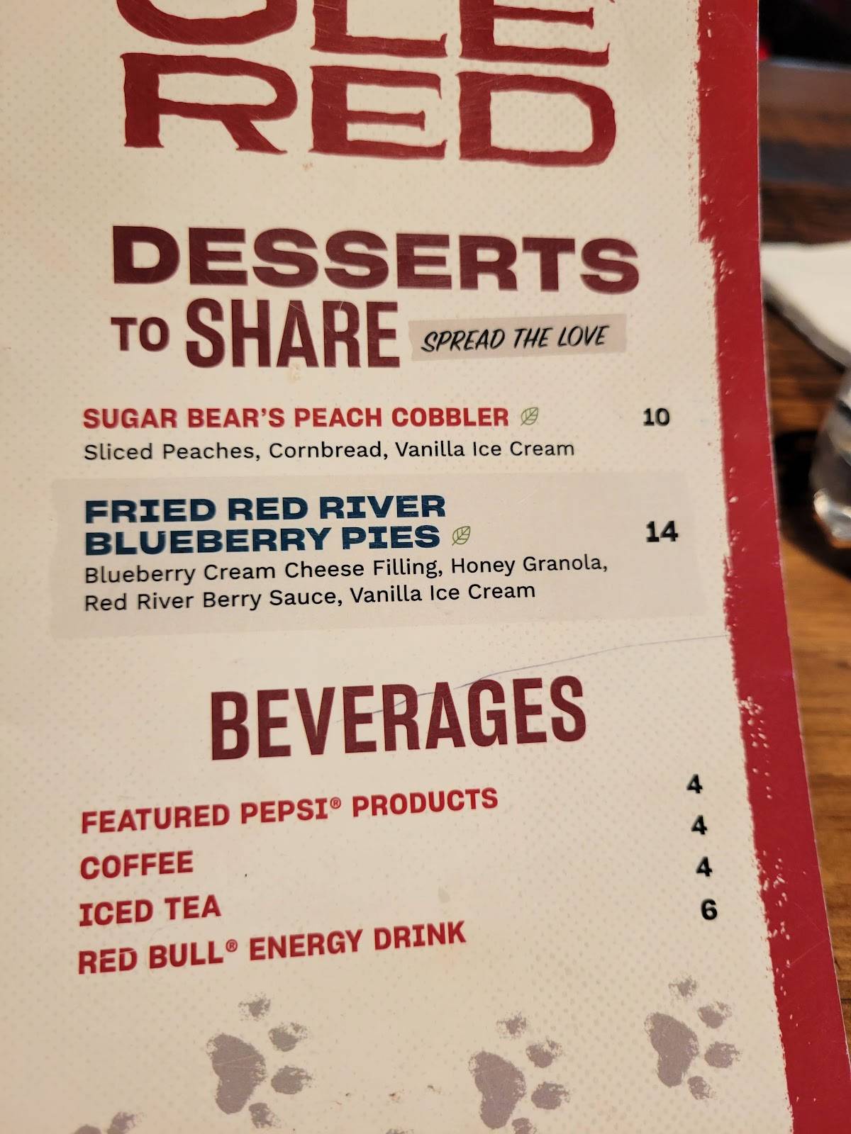 Menu at Ole Red pub & bar, Gatlinburg