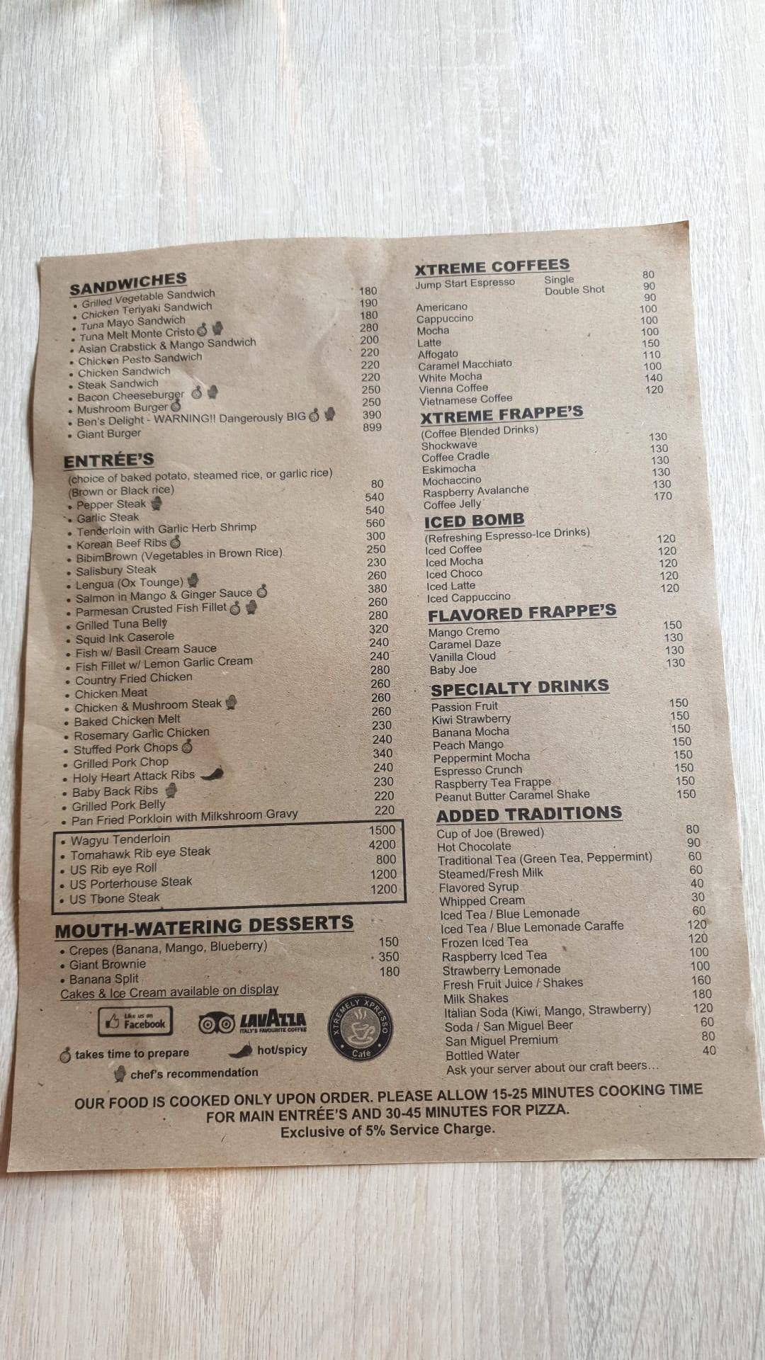 Menu at Xtremely Xpresso Cafe, Olongapo, #1 Dewey Avenue Subic Bay ...