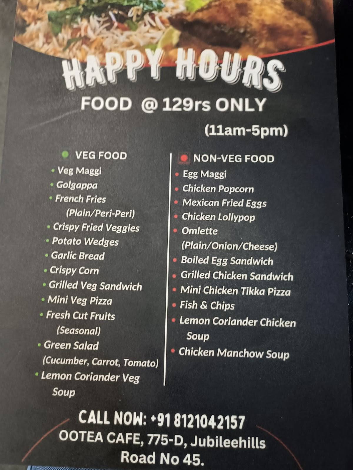 Menu at Ootea Cafe, Hyderabad