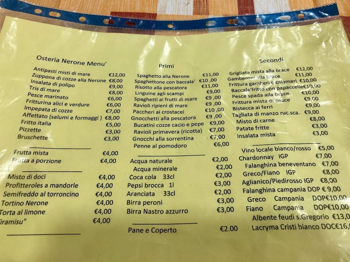 Menu da Osteria Nerone ristorante, Bacoli