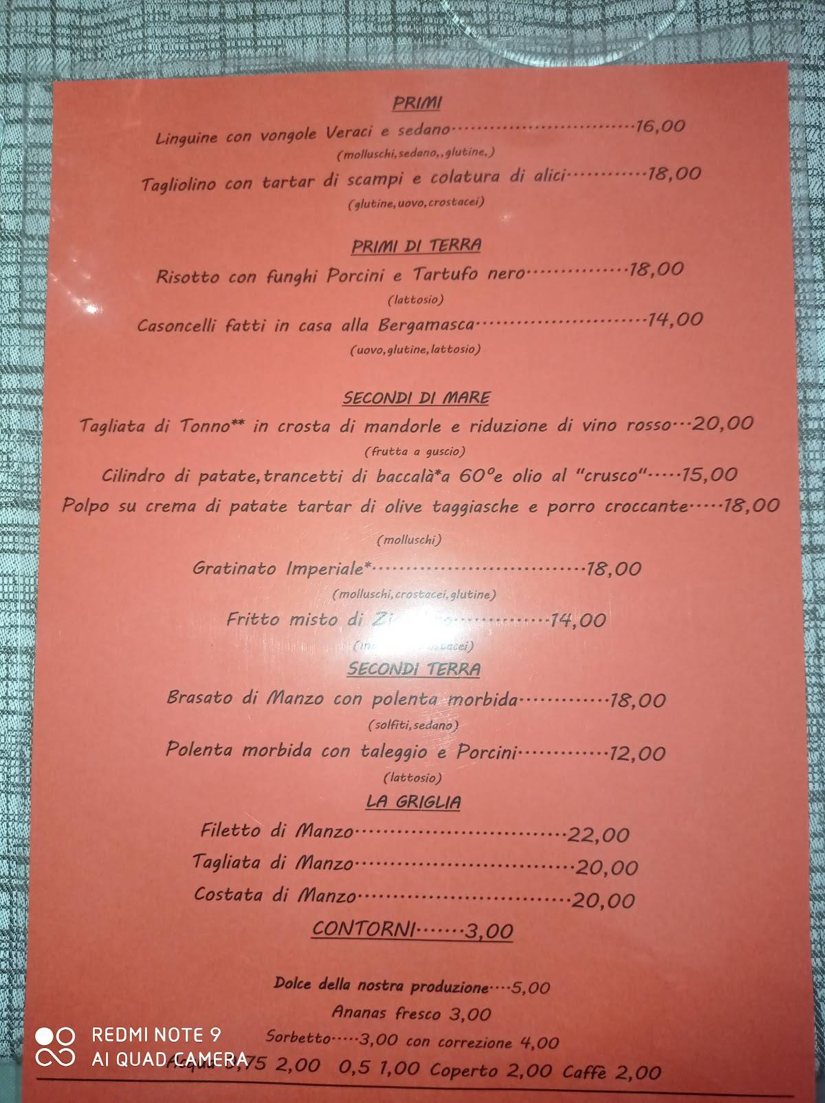 Menu da Osteria da Zio Nino Terra ristorante, Treviglio, Via Roma