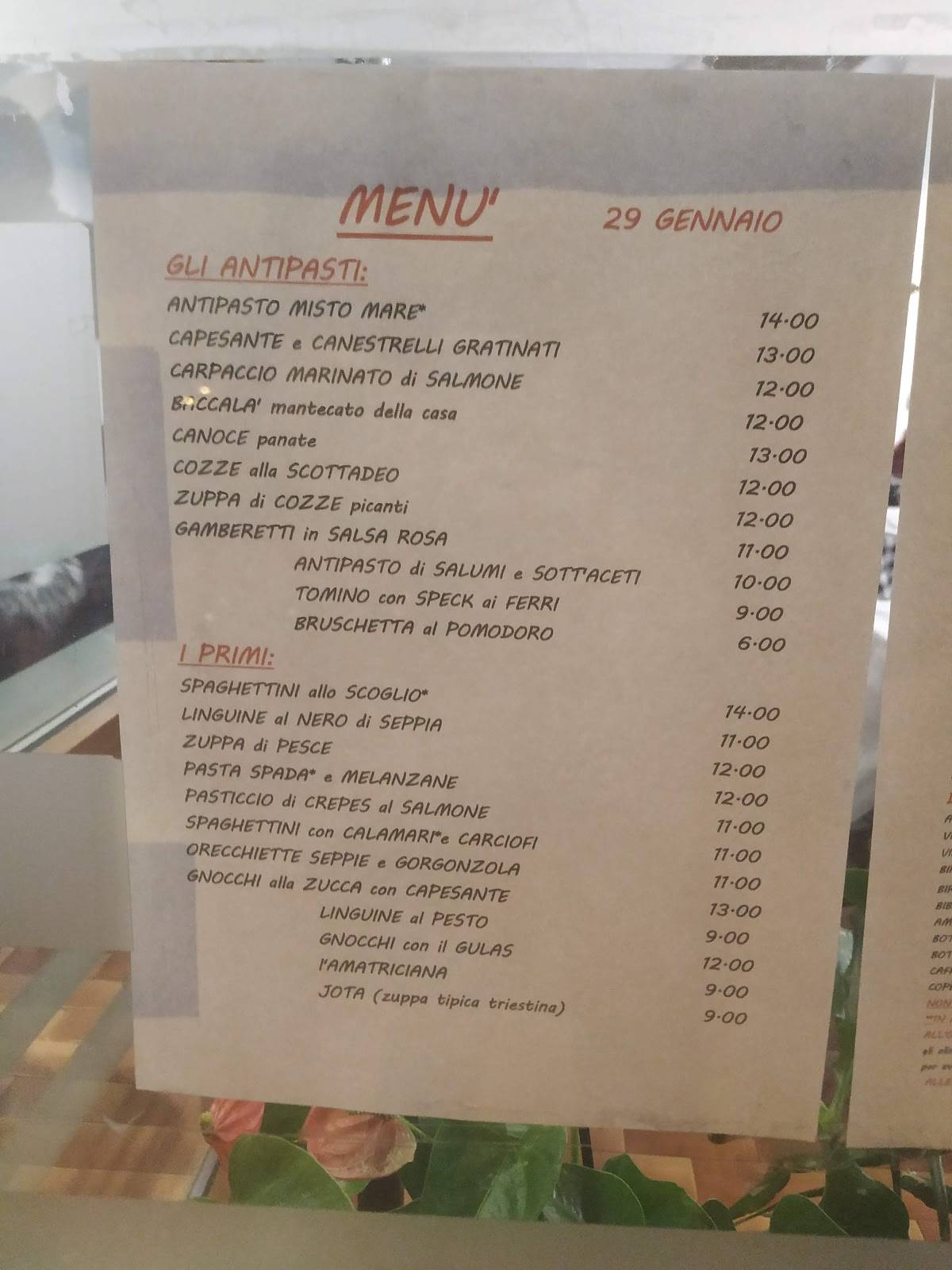 Menu da Osteria de Scarpon ristorante, Trieste