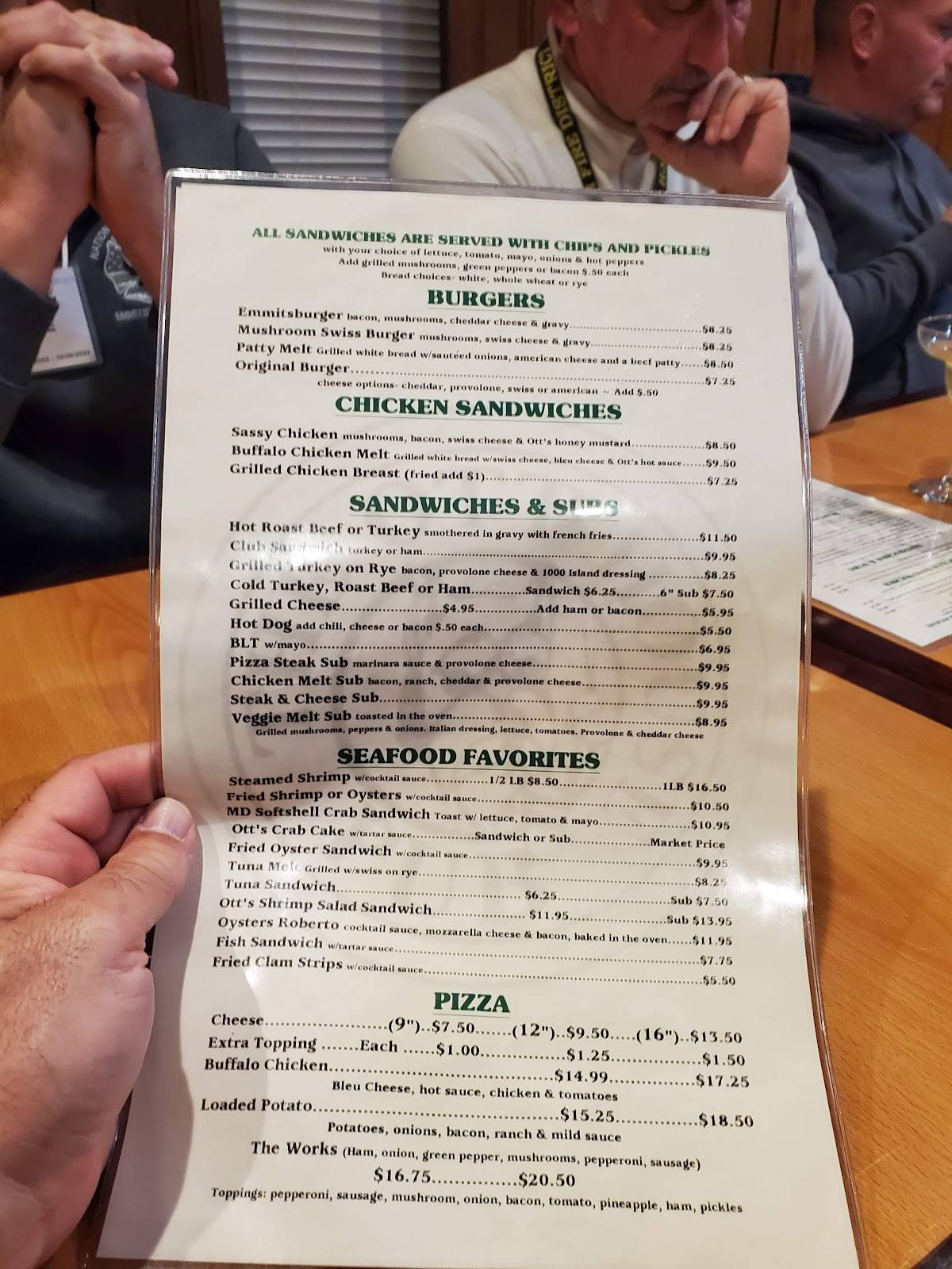 Menu at Ott House pub & bar, Emmitsburg