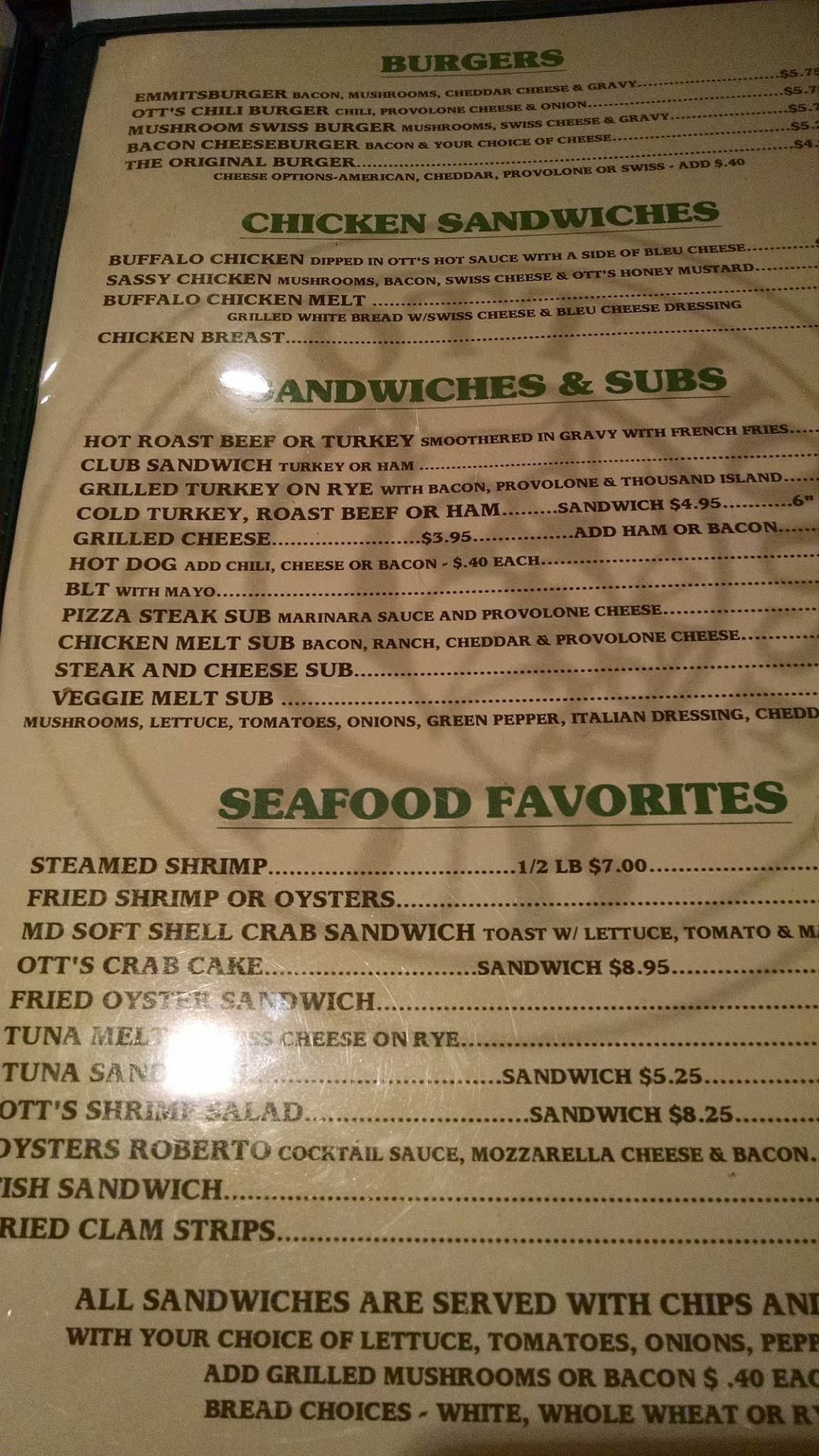 Menu at Ott House pub & bar, Emmitsburg